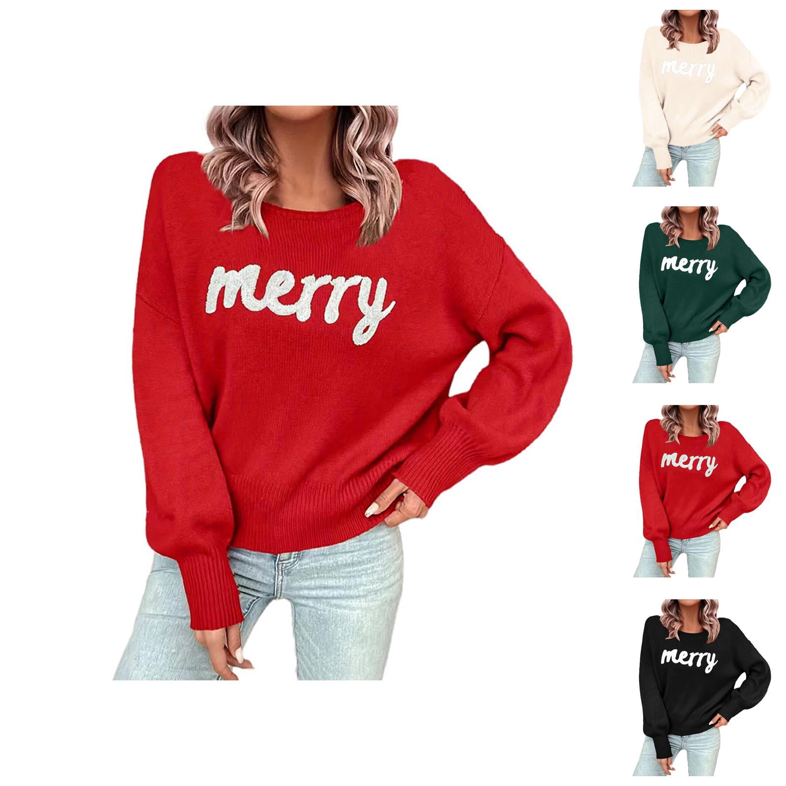 Sweaters for Women 2025 Christmas Merry Fall Winter Long Sleeve ...