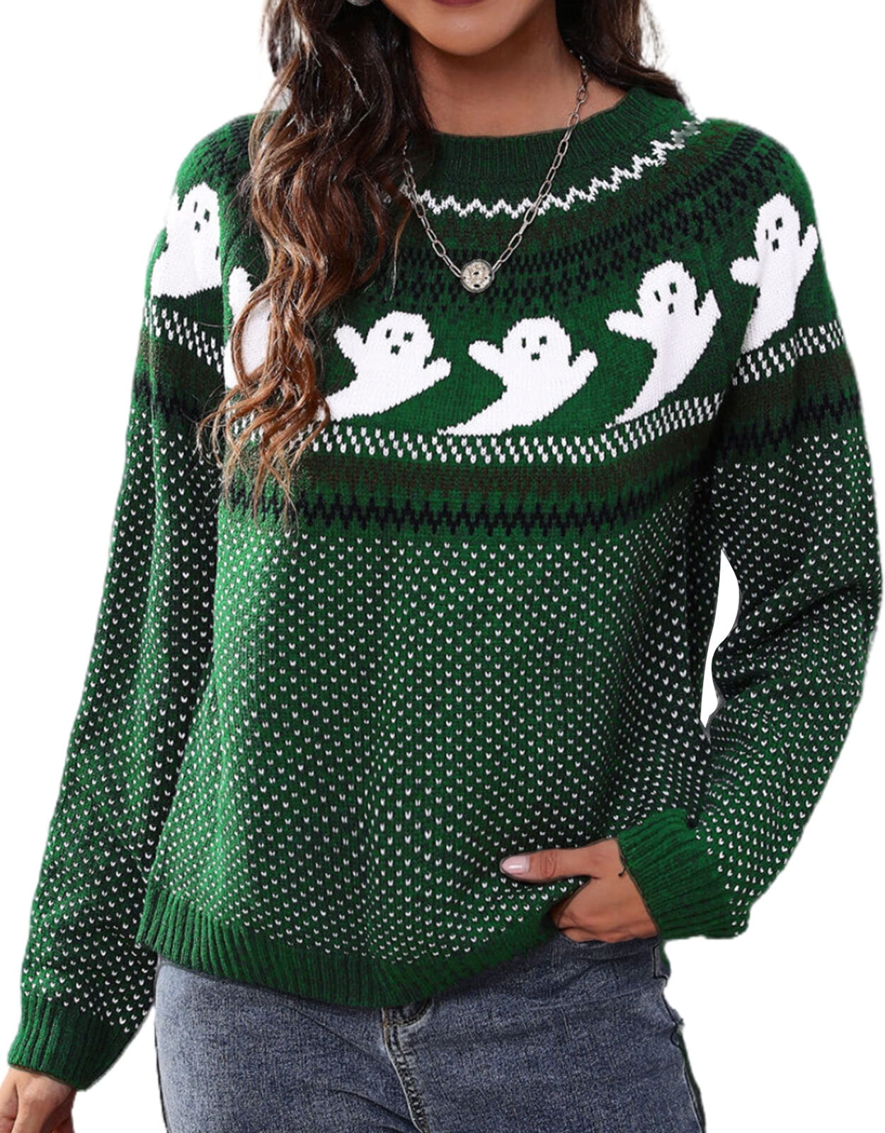 Sweaters for Women Halloween Day Cute Ghosts Print Ethnic Style ...