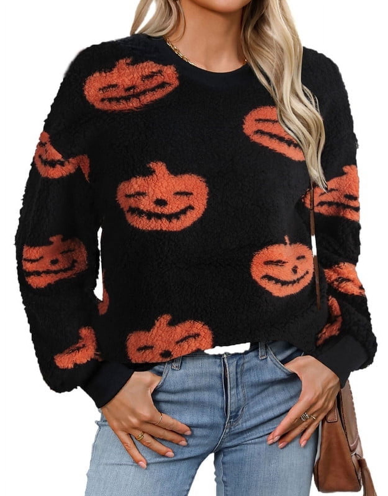 Sweaters for Women Halloween Day Pumpkin Printed Pullover Sweaters Warm ...