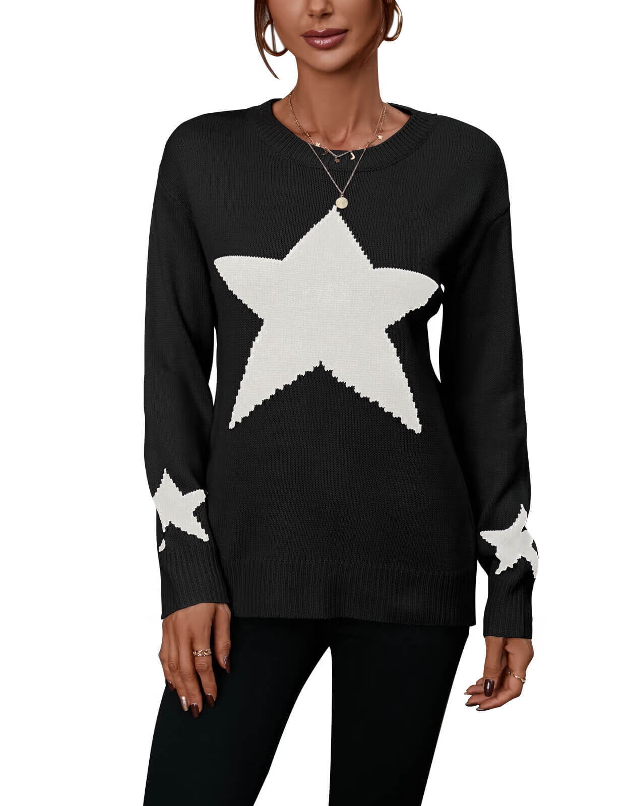 Sweaters for Women Long Sleeve Crewneck Pullover Sweaters with Bust and ...