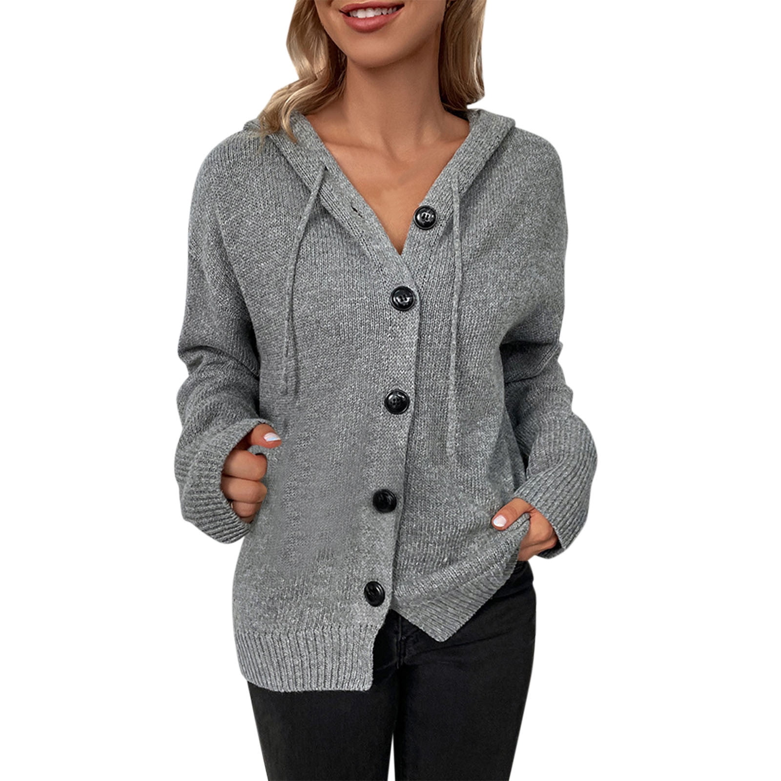 Sweaters for Women Trendy Cardigan Long Sleeve Knitted Hooded Slouchy ...