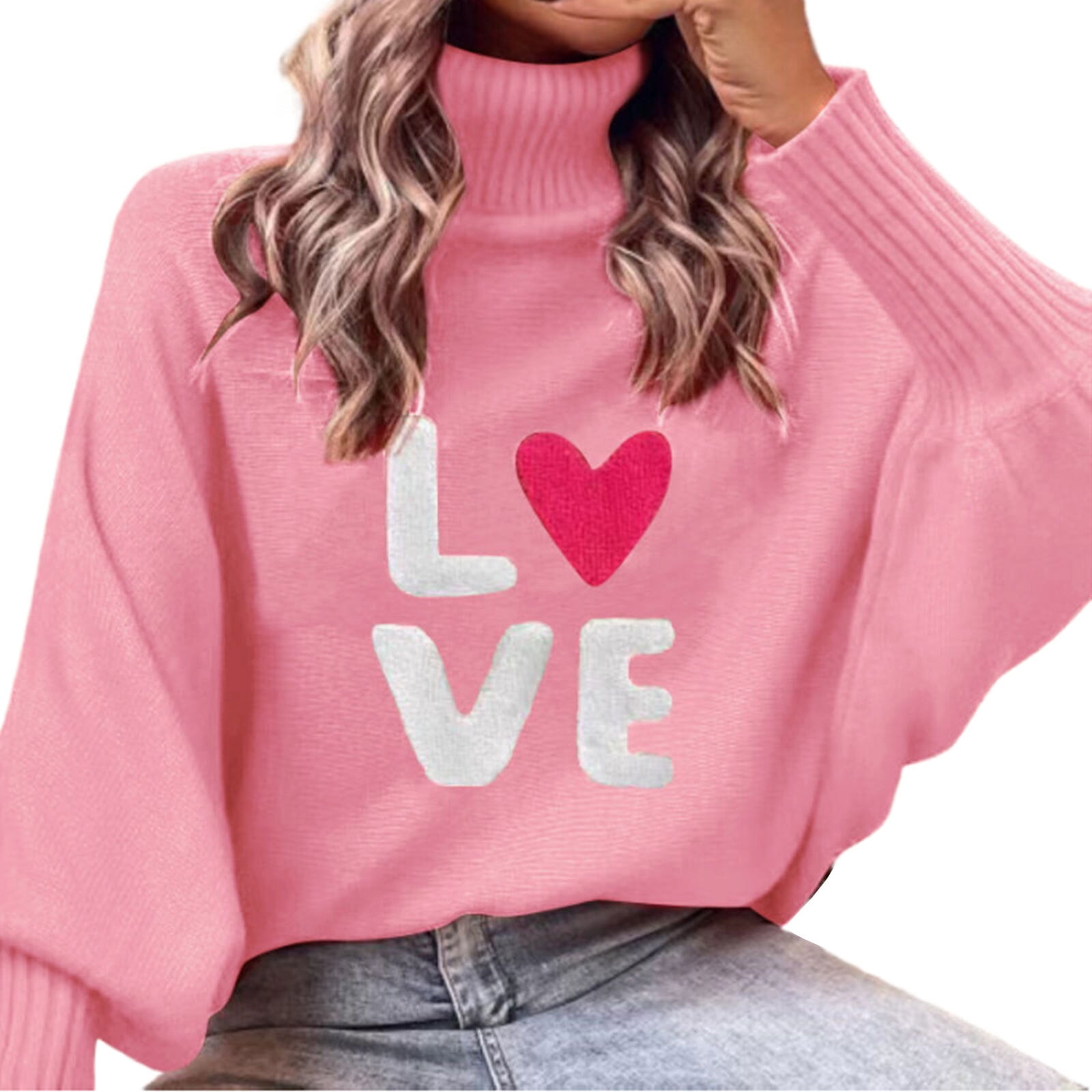 Sweaters for Women Turtleneck Ribbed Long Sleeve Oversized Cute ...