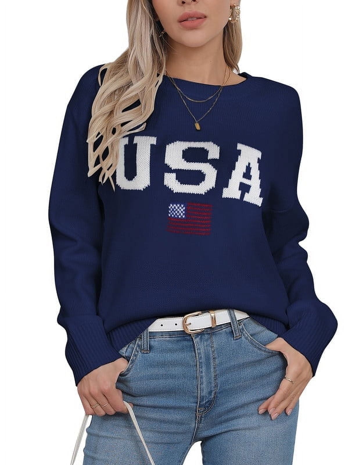 Sweaters for Women USA and American Flag Printed Crewneck Sweater ...