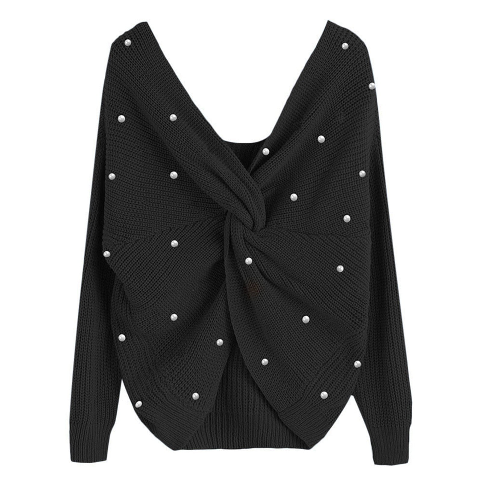 Pullover Sweaters For Women Elegant Cardigan V Neck Pearl Studded ...