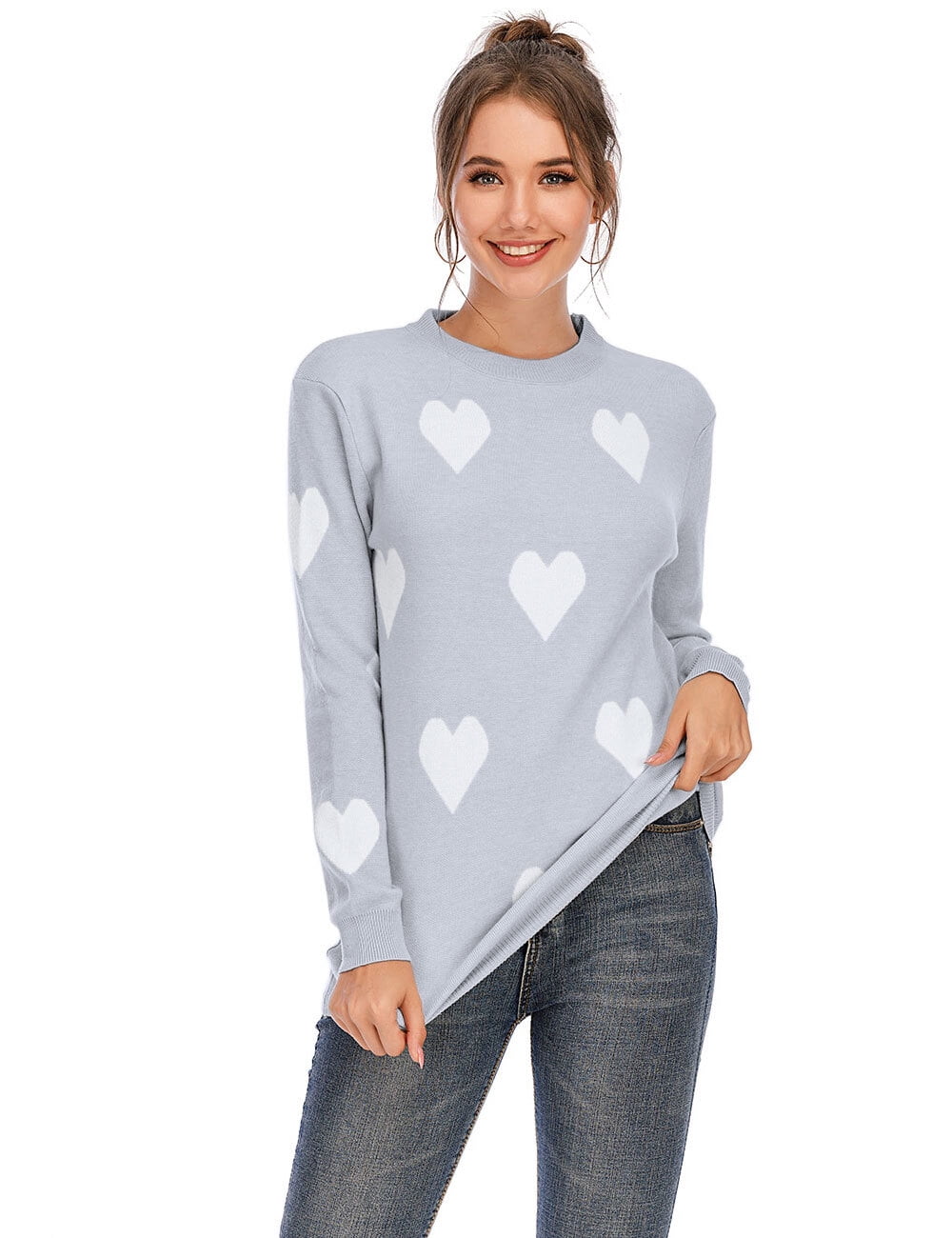 Shermie Women's Valentine's Day Heart Print Pullover Sweater, 100% ...