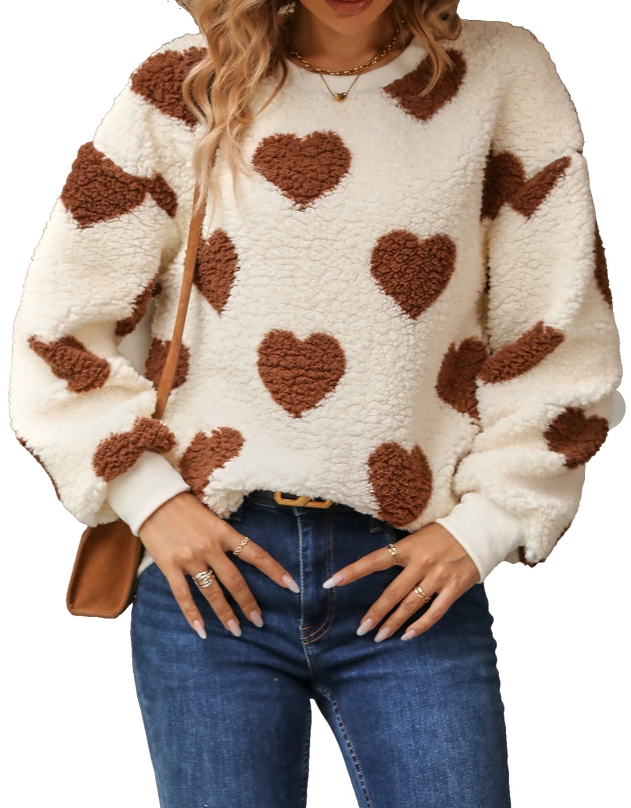 Shermie Women's Valentine's Day Heart Printed Pullover Sweater, Warm ...