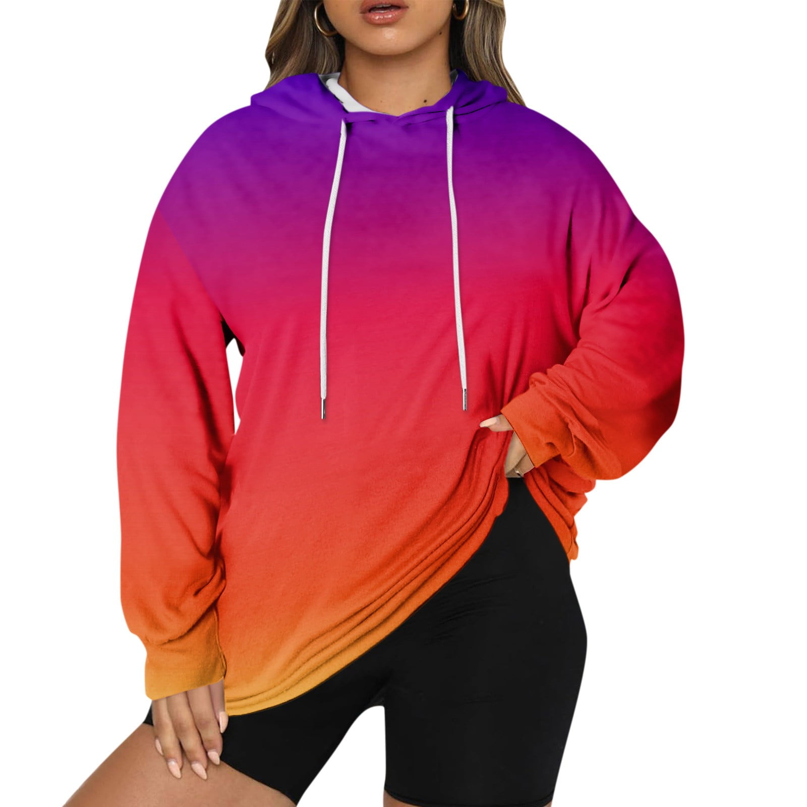 Sweaters for Women Women Plus Size Pullover Hoodie Gradient Print Long ...