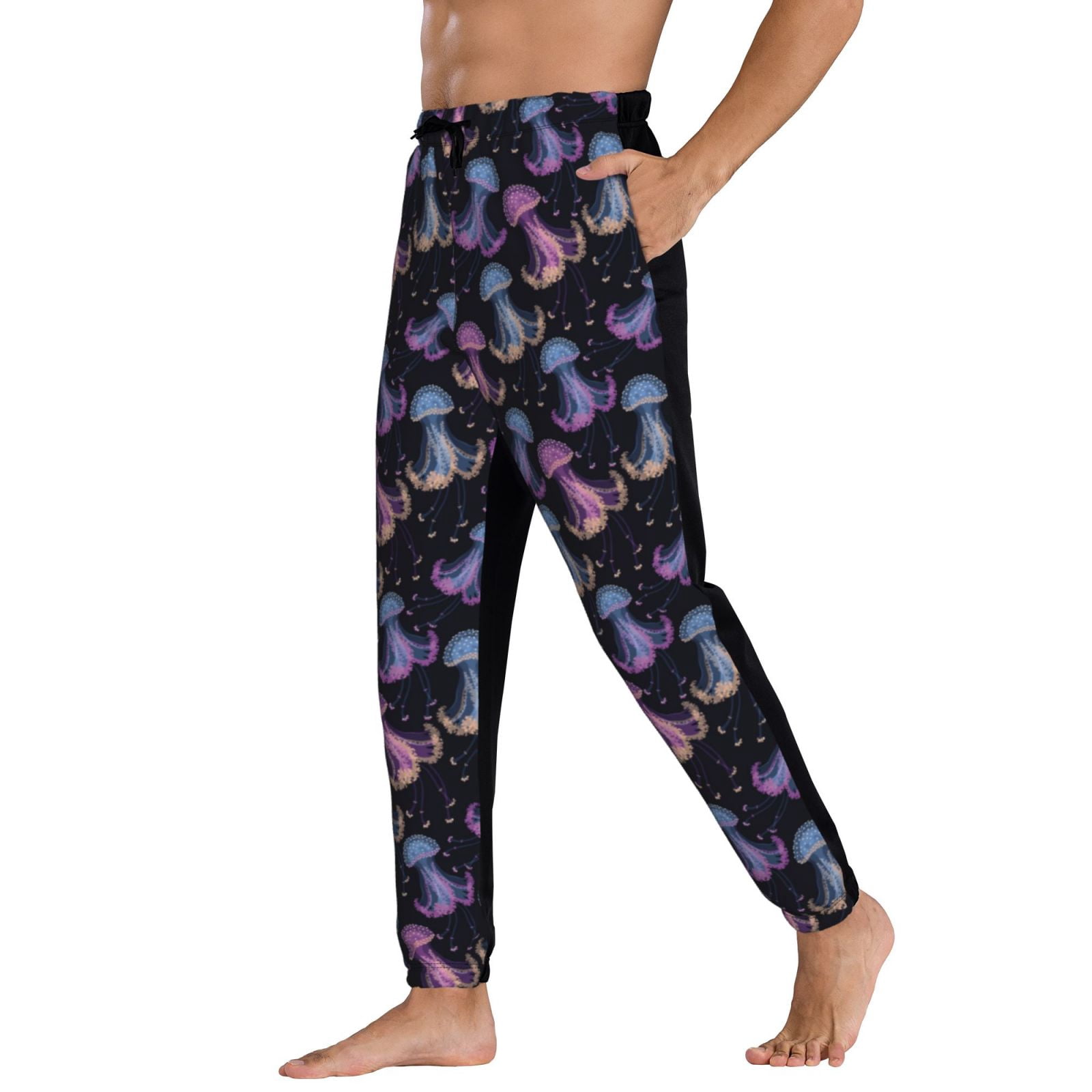 Sweatpants for Men, Blue Purple Jellyfish Print Mens Sweatpants with ...