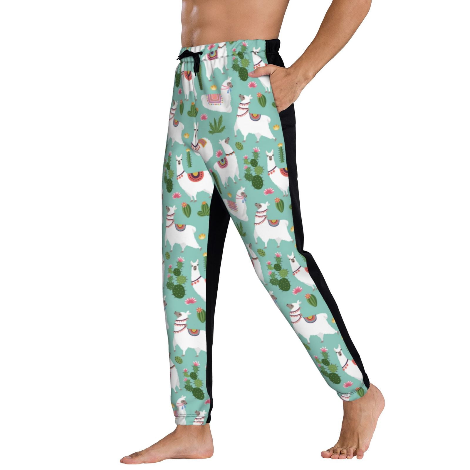 Sweatpants for Men, Breathable White Cute Alpaca Green Cactus Mens ...