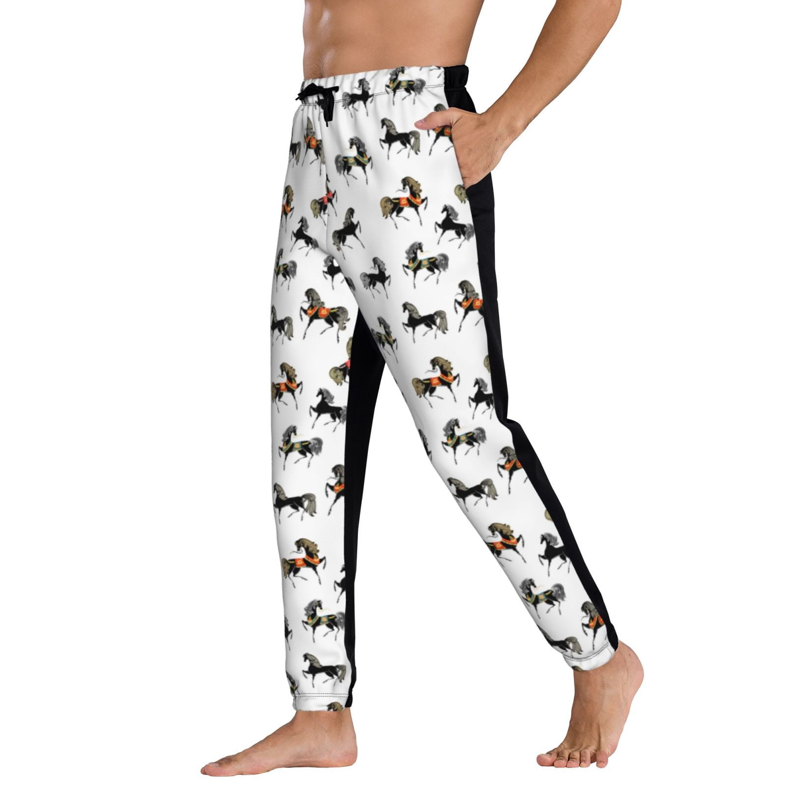Sweatpants for Men - Cartoon Cool Horse Black White Adjustable Elastic ...