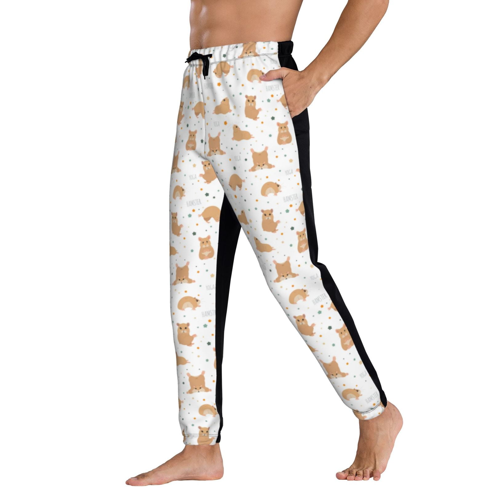 Sweatpants for Men - Cartoon Cute Yoga Hamster Stars Adjustable Elastic ...