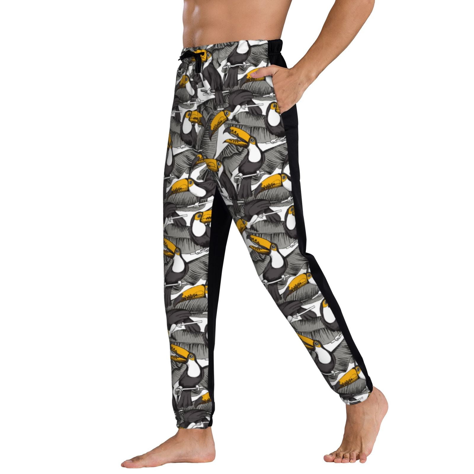 Sweatpants for Men - Cartoon Funny Toucan Bird Plant Adjustable Elastic ...