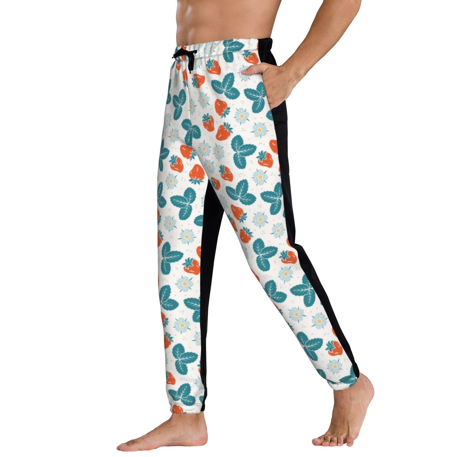 Sweatpants for Men - Cute Strawberry Light Blue Flower Adjustable ...