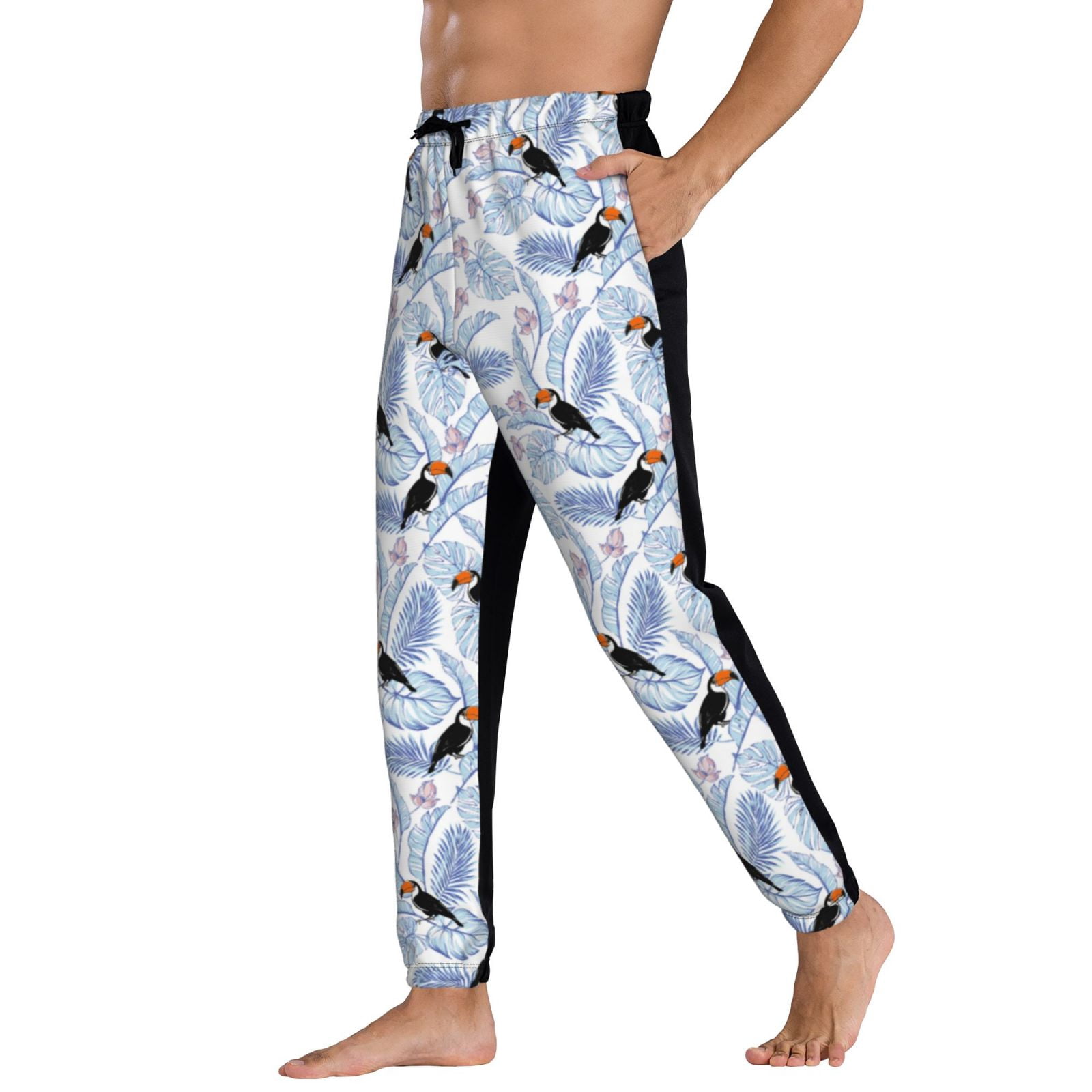 Sweatpants for Men - Cute Toucan Monstera Palm Leaves Adjustable ...