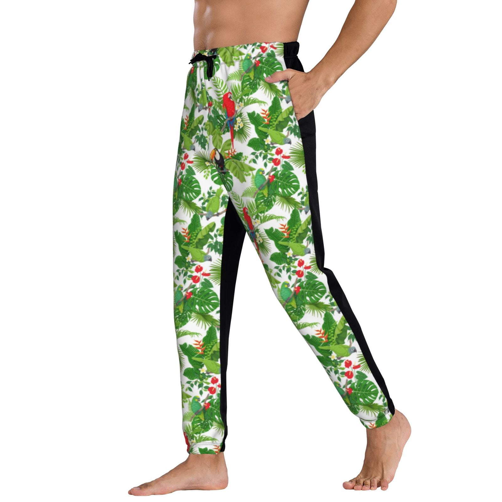 Sweatpants for Men - Cute Toucan Parrot Flower Plant Adjustable Elastic ...