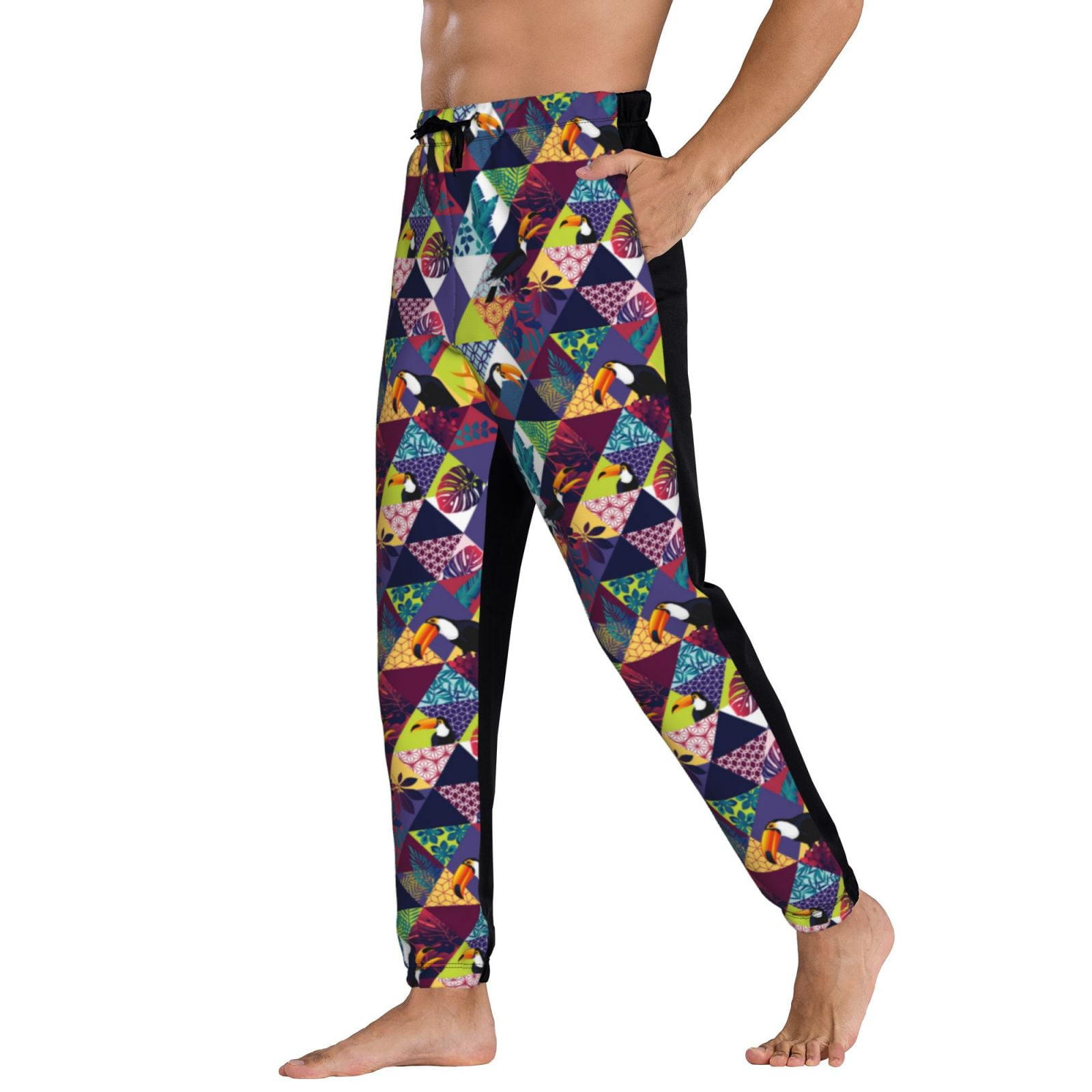Sweatpants for Men - Geometric Cute Toucan Bird Plant Adjustable ...