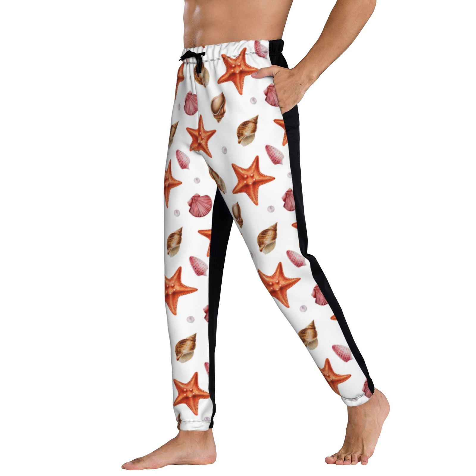 Sweatpants for Men, Red Starfish Pink Scallops Mens Sweatpants with ...