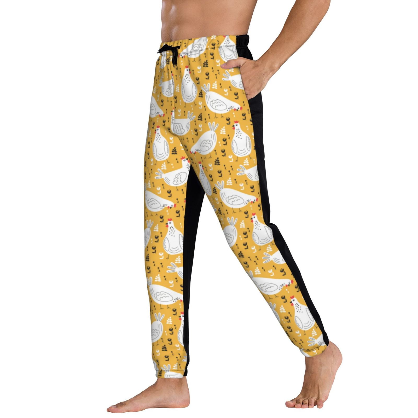 Sweatpants for Men - Rustic Lines Funny Chicken Yellow Adjustable ...