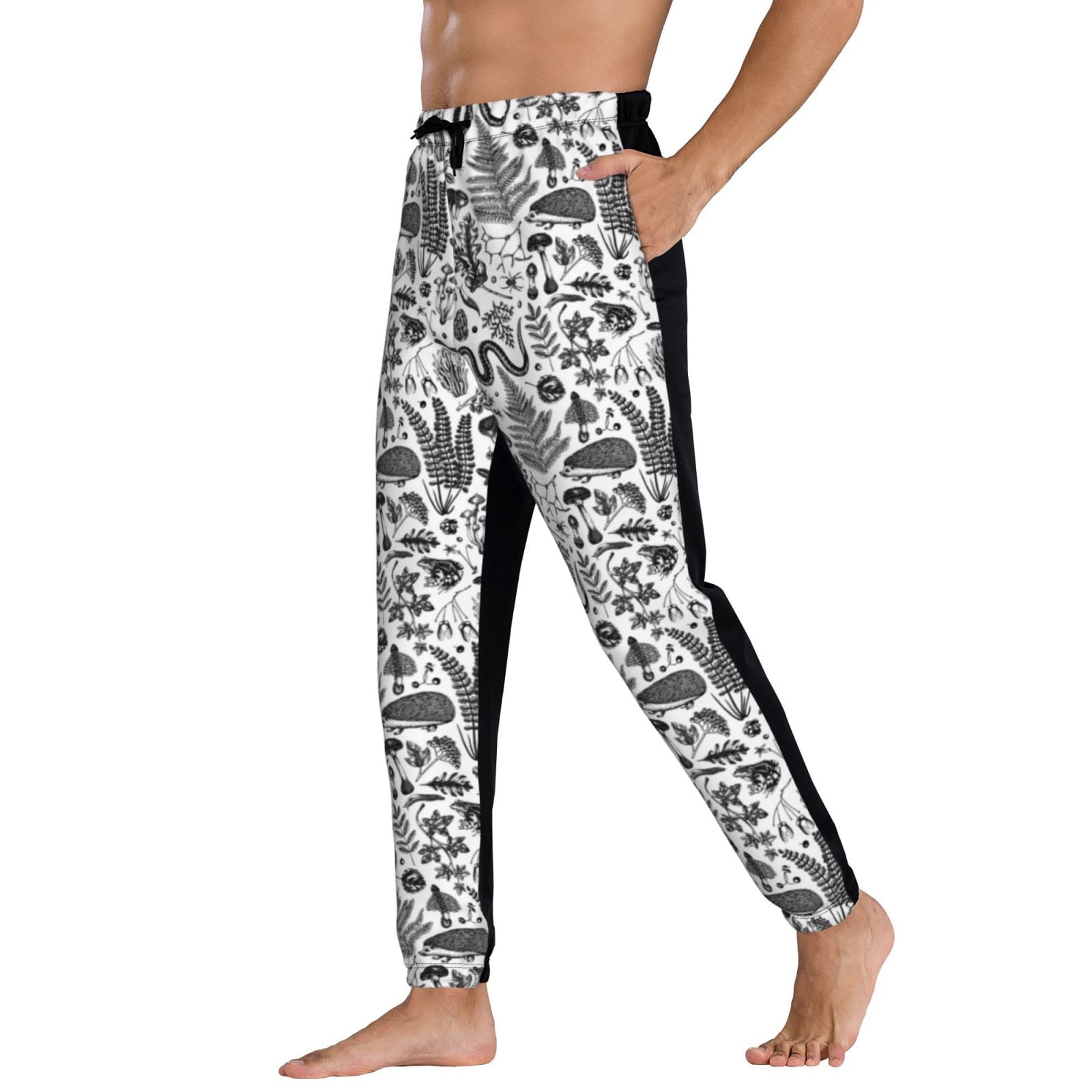 Sweatpants for Men - Sketch Snake Mushroom Hedgehog Adjustable Elastic ...