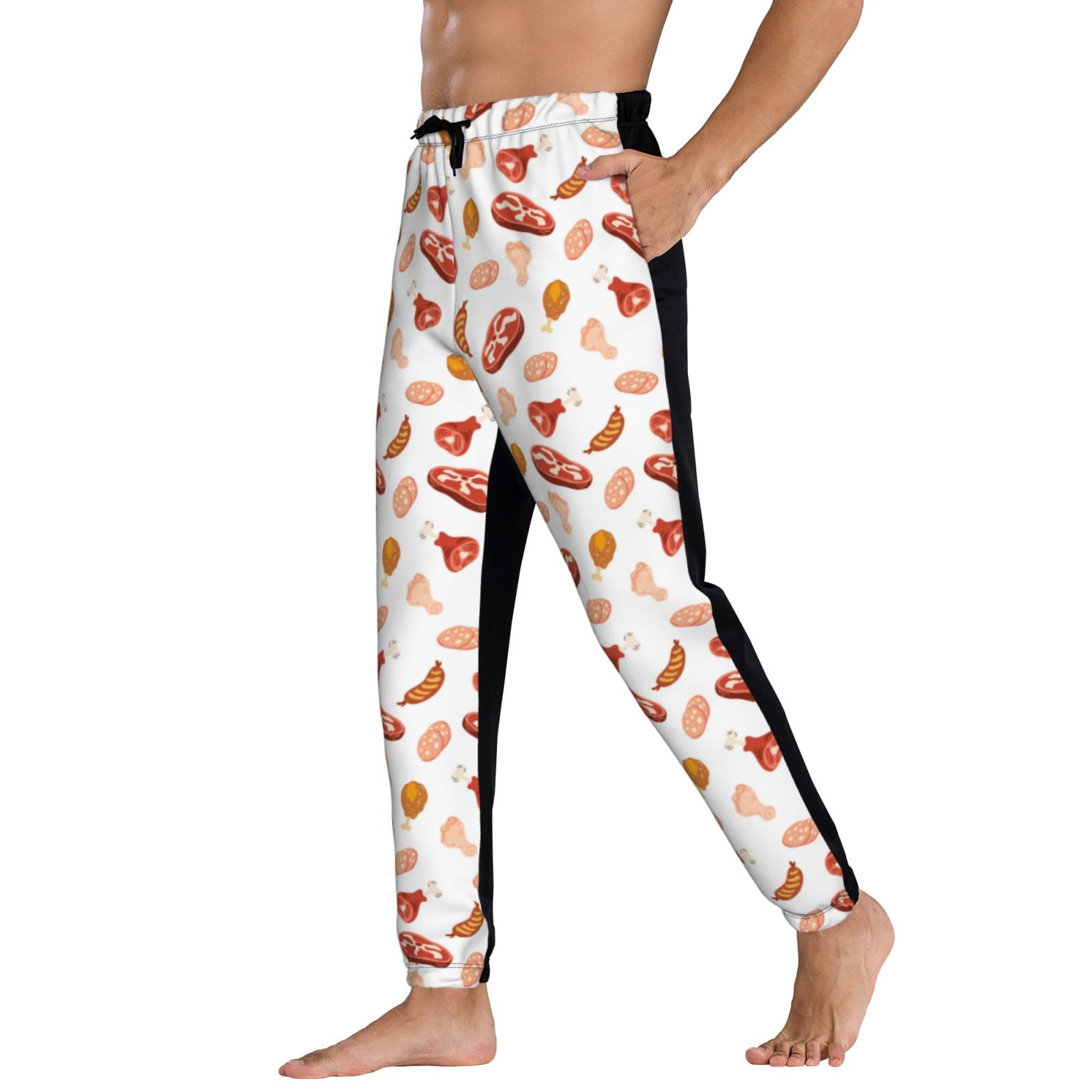 Sweatpants for Men - Steak Hot Dog Chicken Leg Print Adjustable Elastic ...