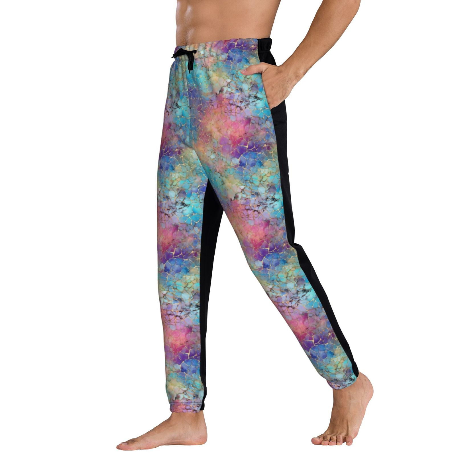Sweatpants for Men - blue pink colorful cracked texture Adjustable ...