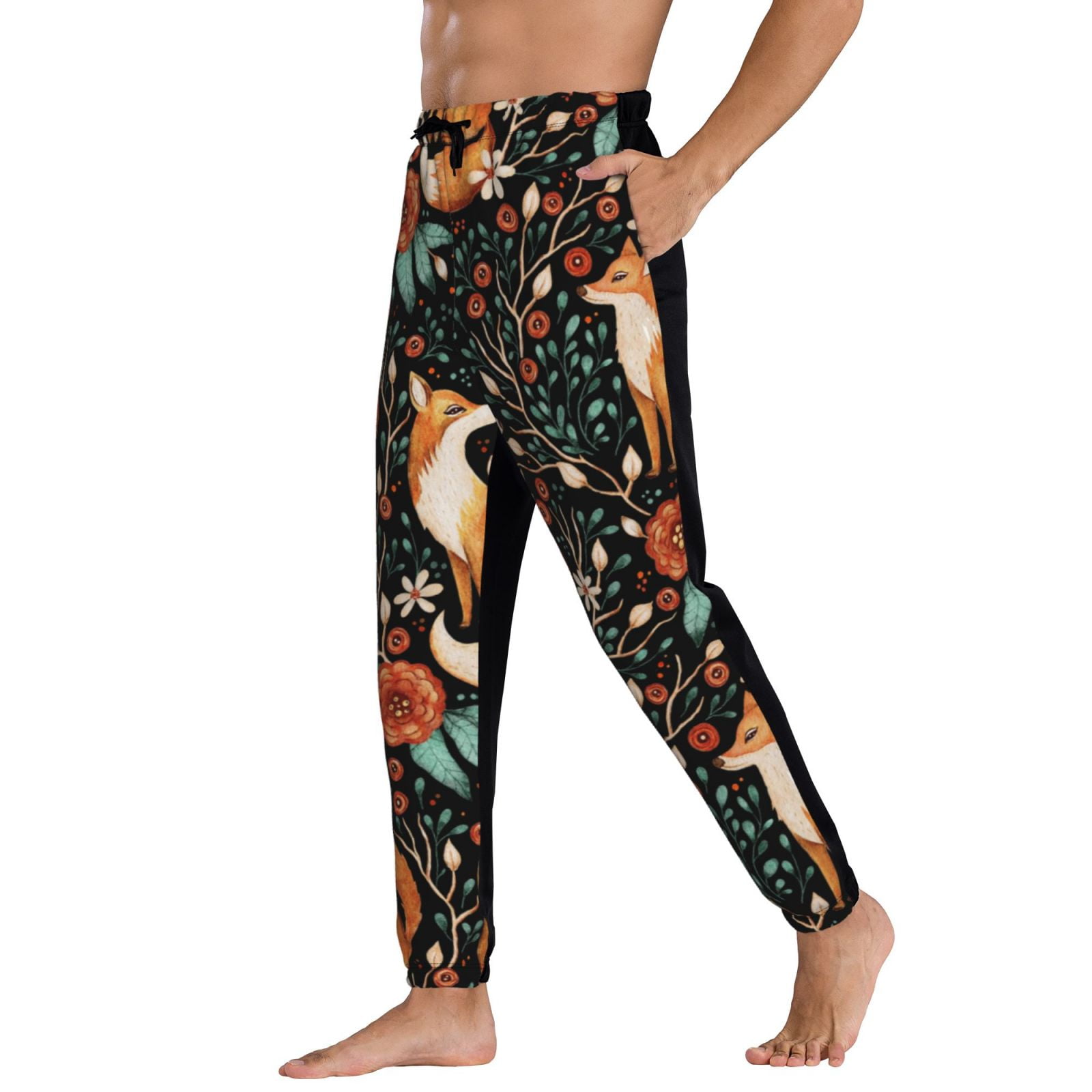 Sweatpants for Men, fox fall forest flower Mens Sweatpants with Pockets ...