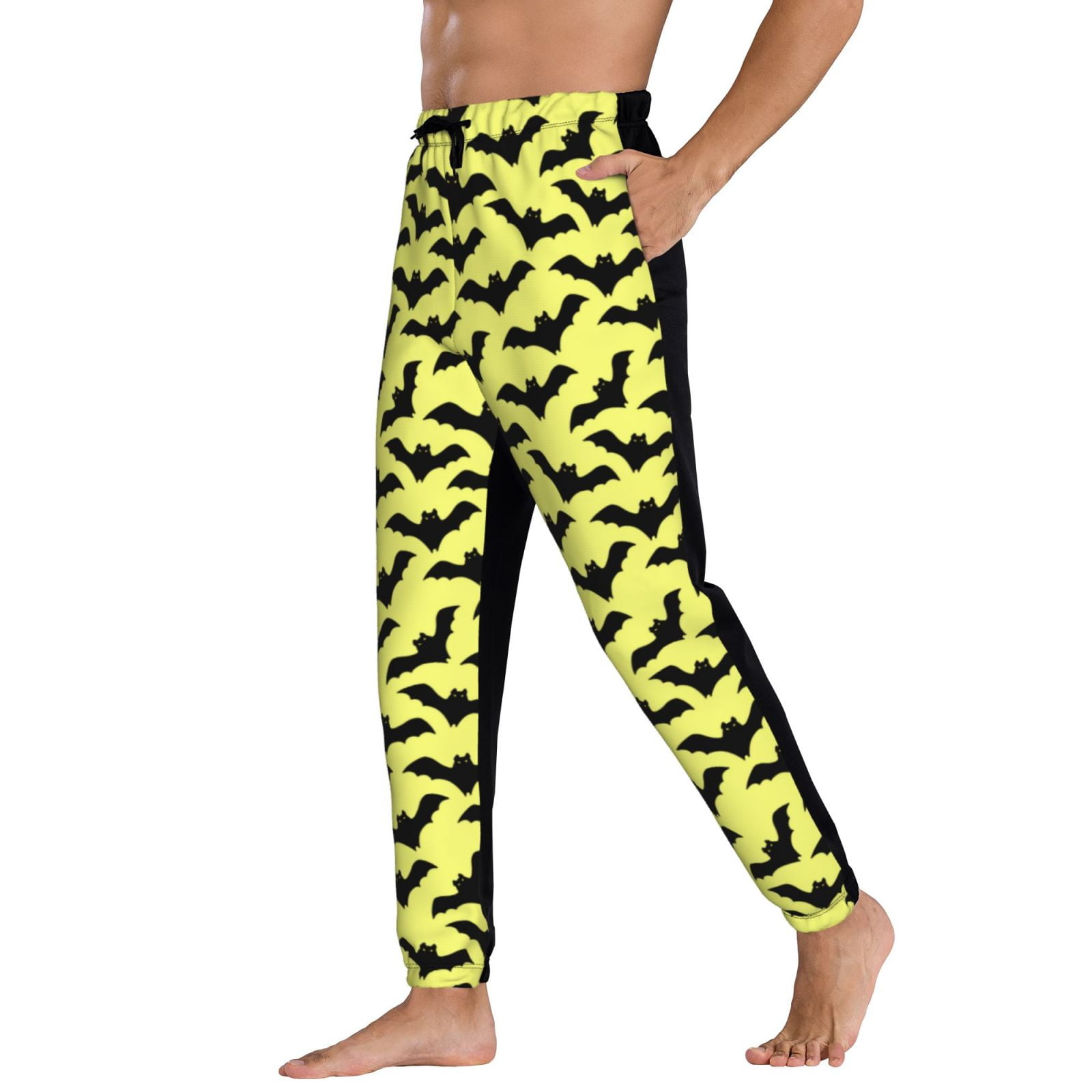 Sweatpants for Men - funny cartoon bats Halloween yellow Adjustable ...