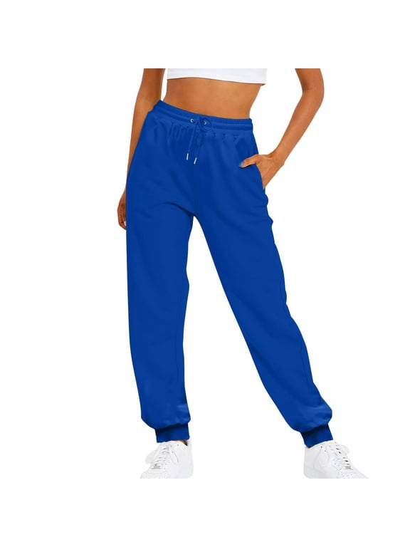Blue Sweatpants Women Ladies Solid Color Drawstring Elastic Waist ...