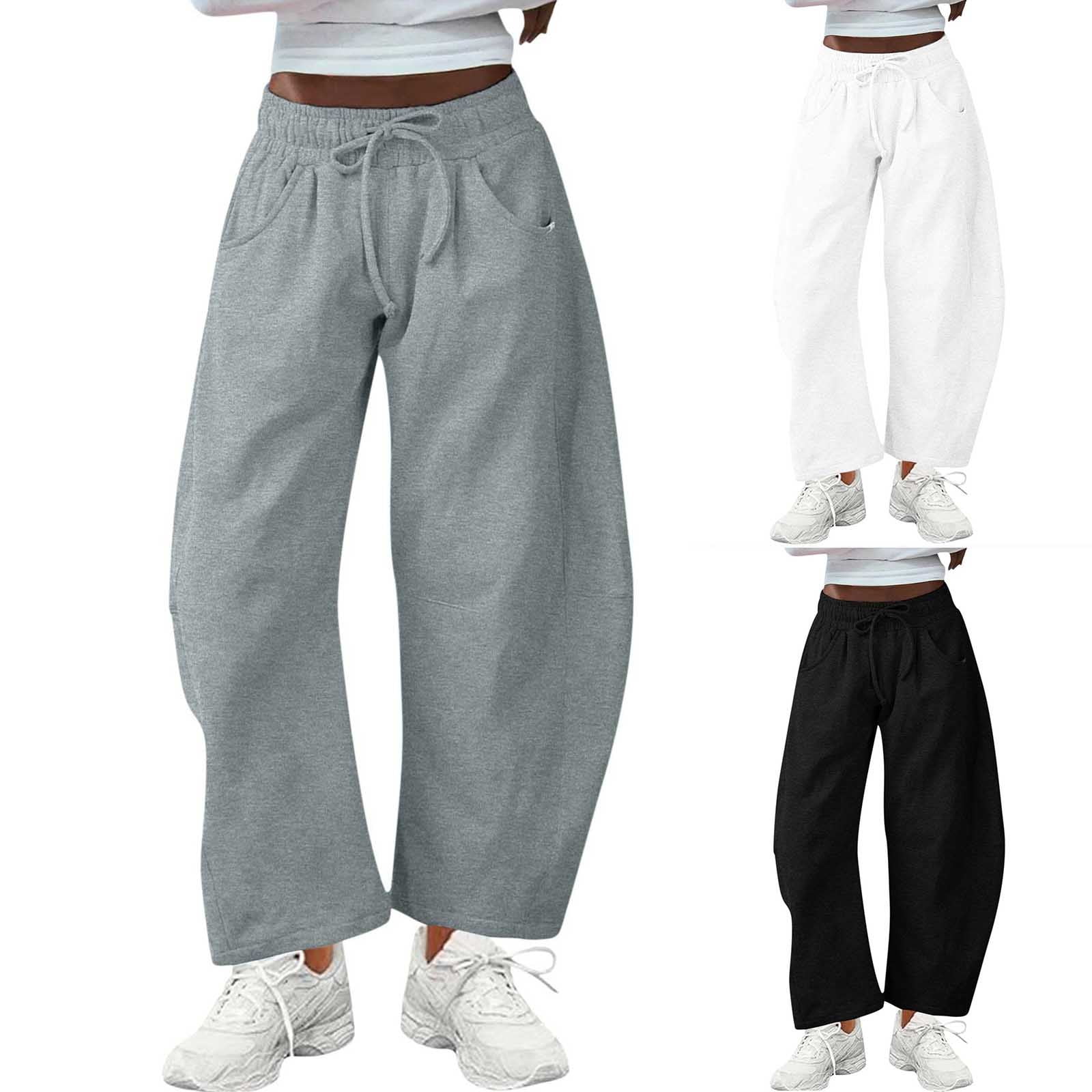 Sweatpants for Women with Pocket Plus Size Women's Solid Barrel Wide ...