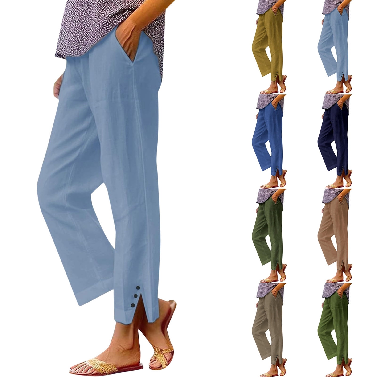 Sweatpants Women Summer High Waisted Stretchy Trousers Long Button ...
