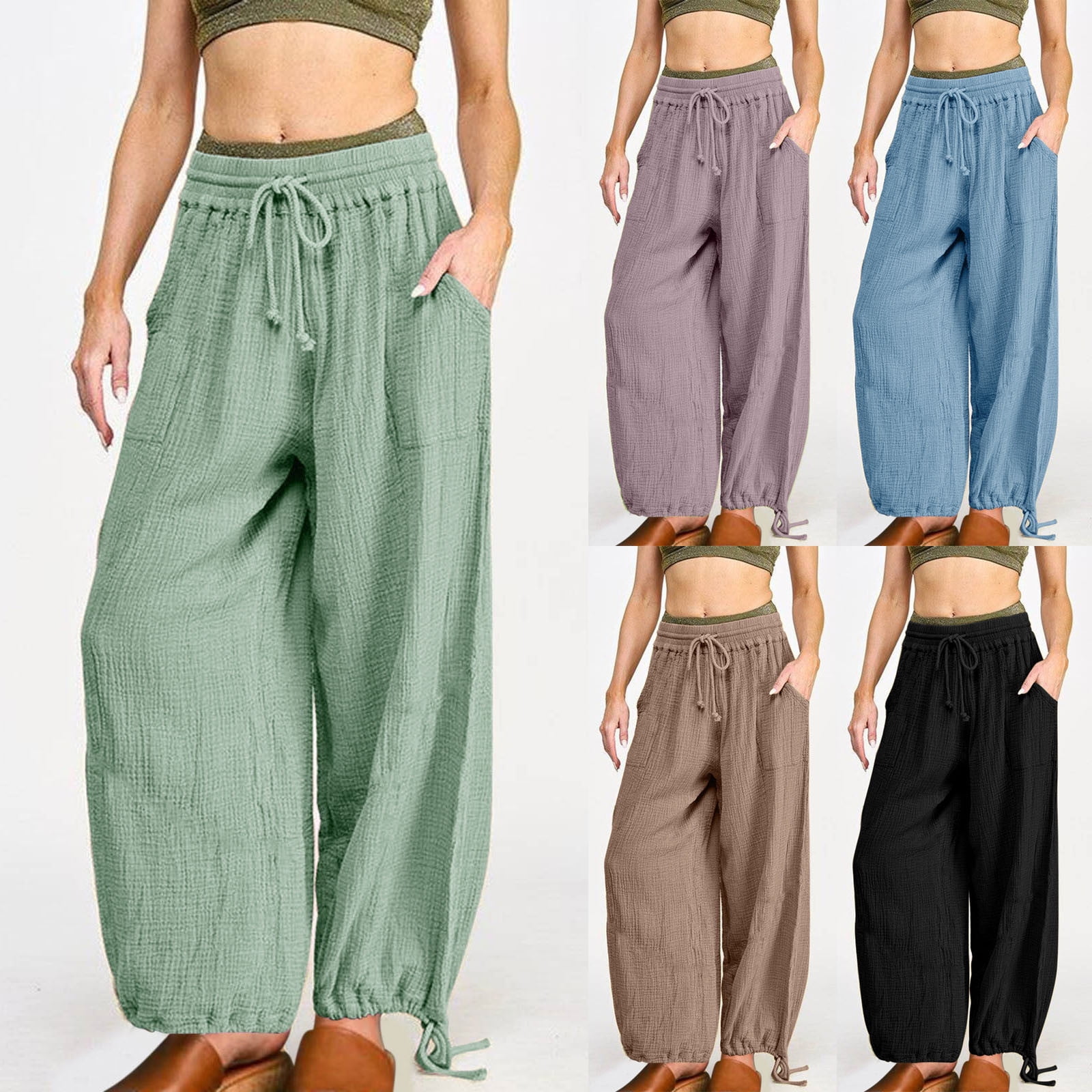Sweatpants Women Summer Y2K 街 Elastic Waist Drawstring Bottoms Loose ...