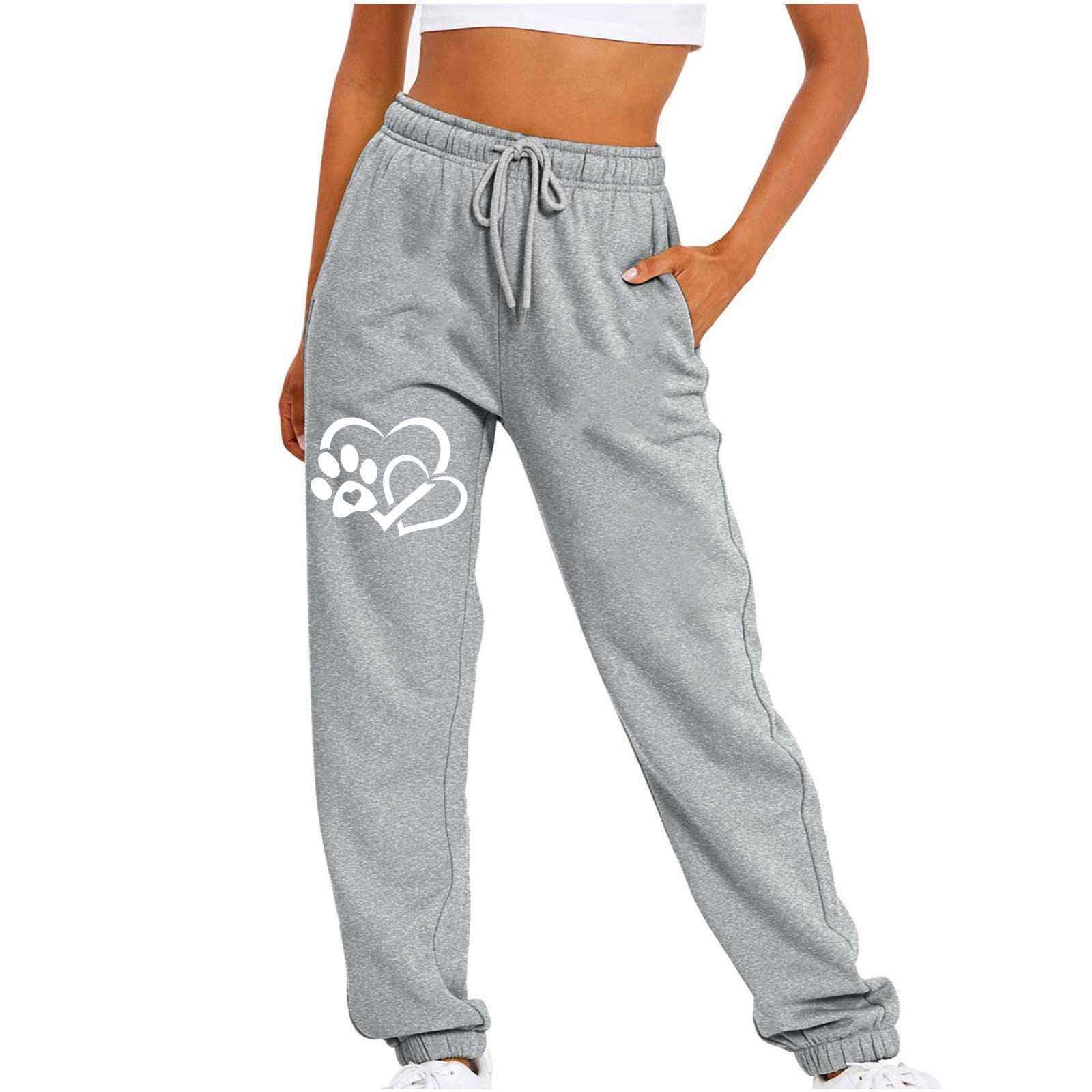 Dianli Women's Cotton Joggers, Light Grey Sweatpants with Pockets ...
