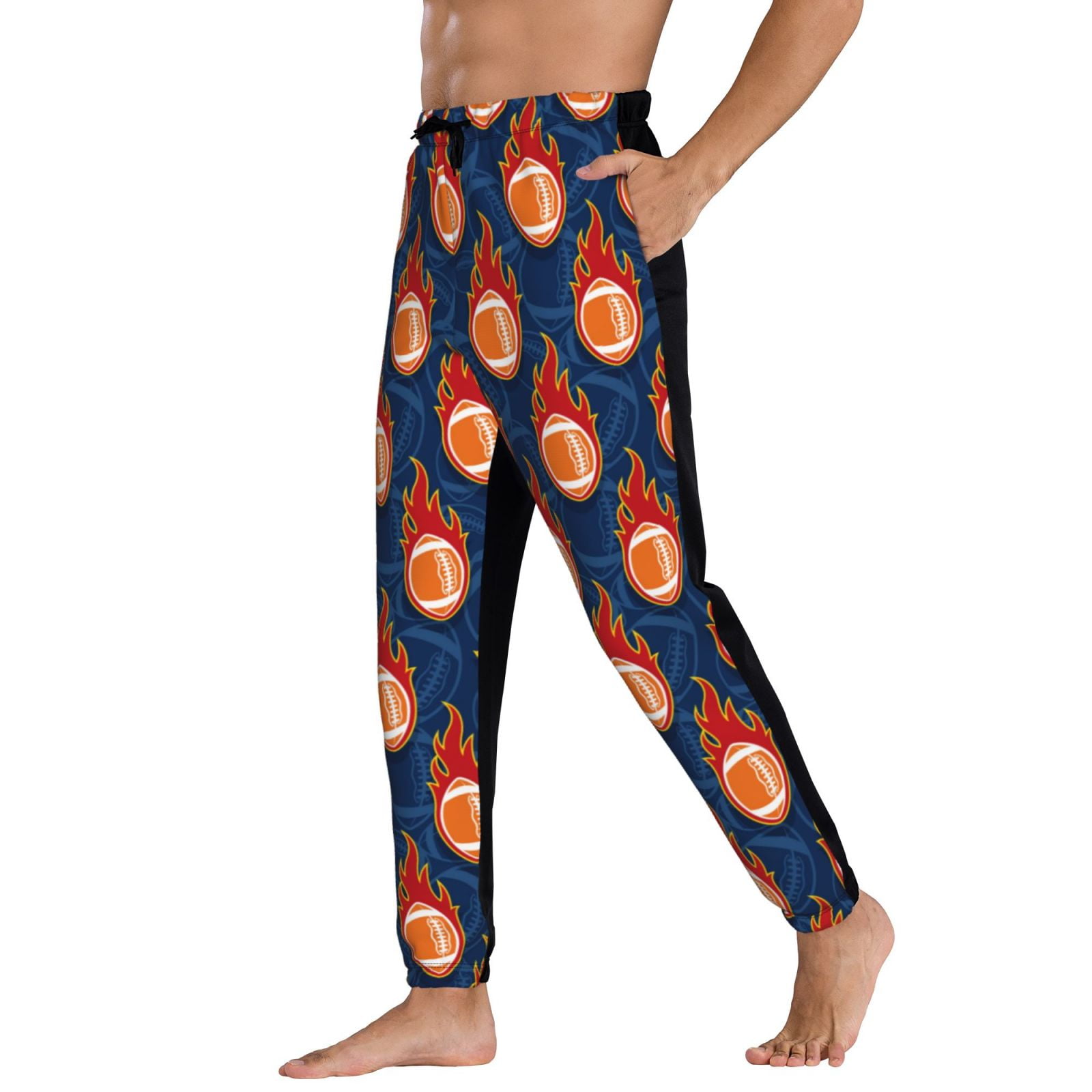 Sweatpants for Men - American Football Fire Flames Adjustable Elastic ...