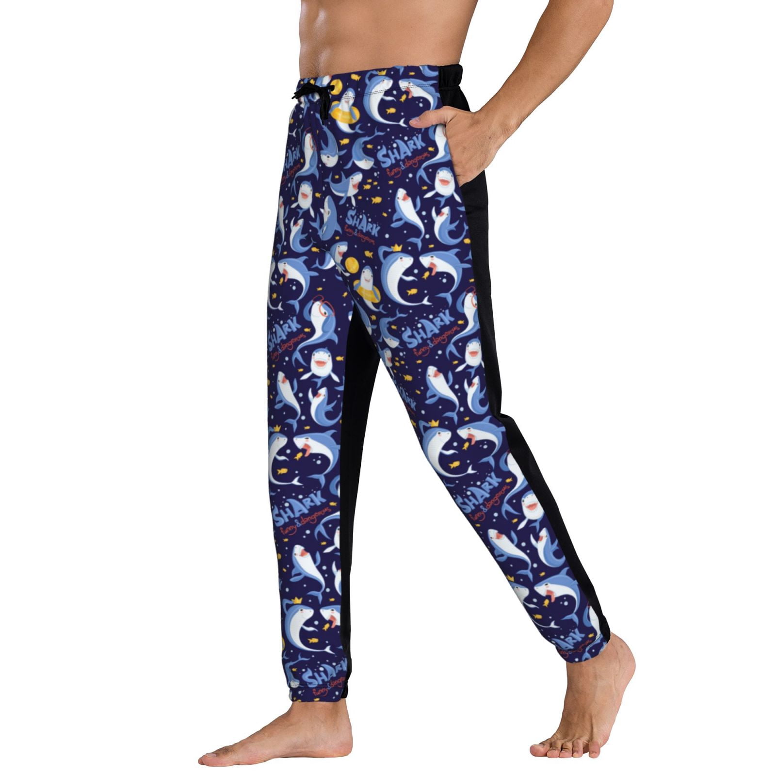 Sweatpants for Men - Cartoon Funny Shark Blue_A Adjustable Elastic Band ...