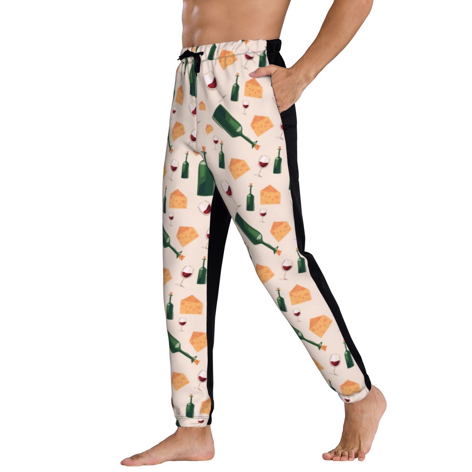 Sweatpants for Men - Cheese Wine Bottle Print Workout Jogger for Men ...