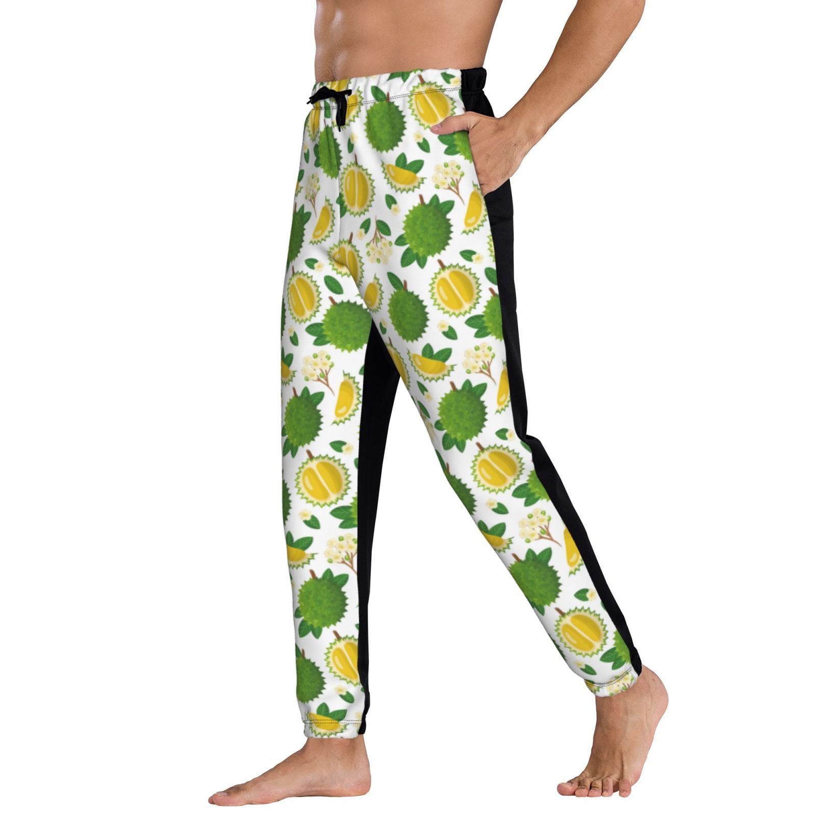 Sweatpants for Men - Cute Durian Flower Leaves Adjustable Elastic Band ...