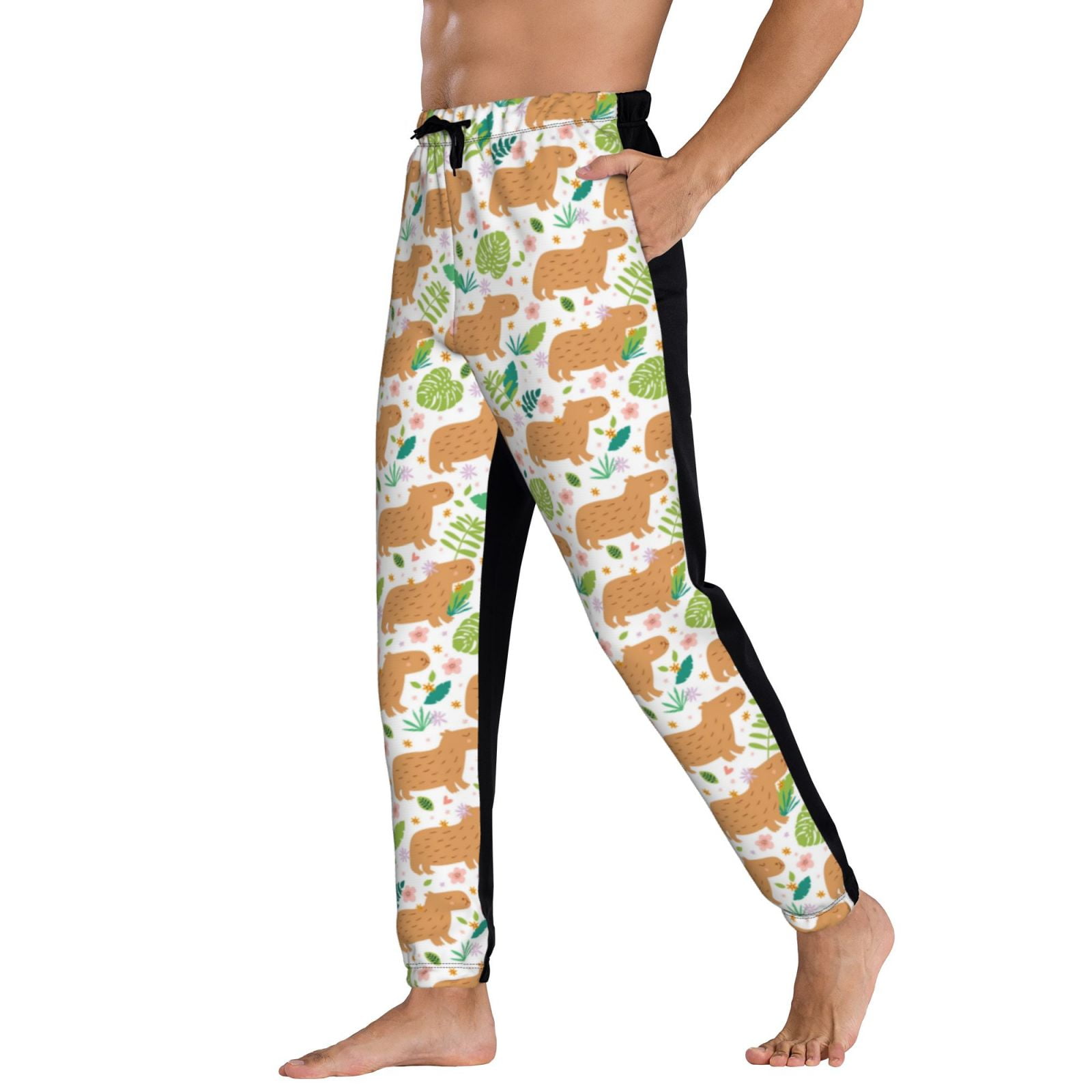 Sweatpants for Men - Cute Flower Capybaras Adjustable Elastic Band Mens ...