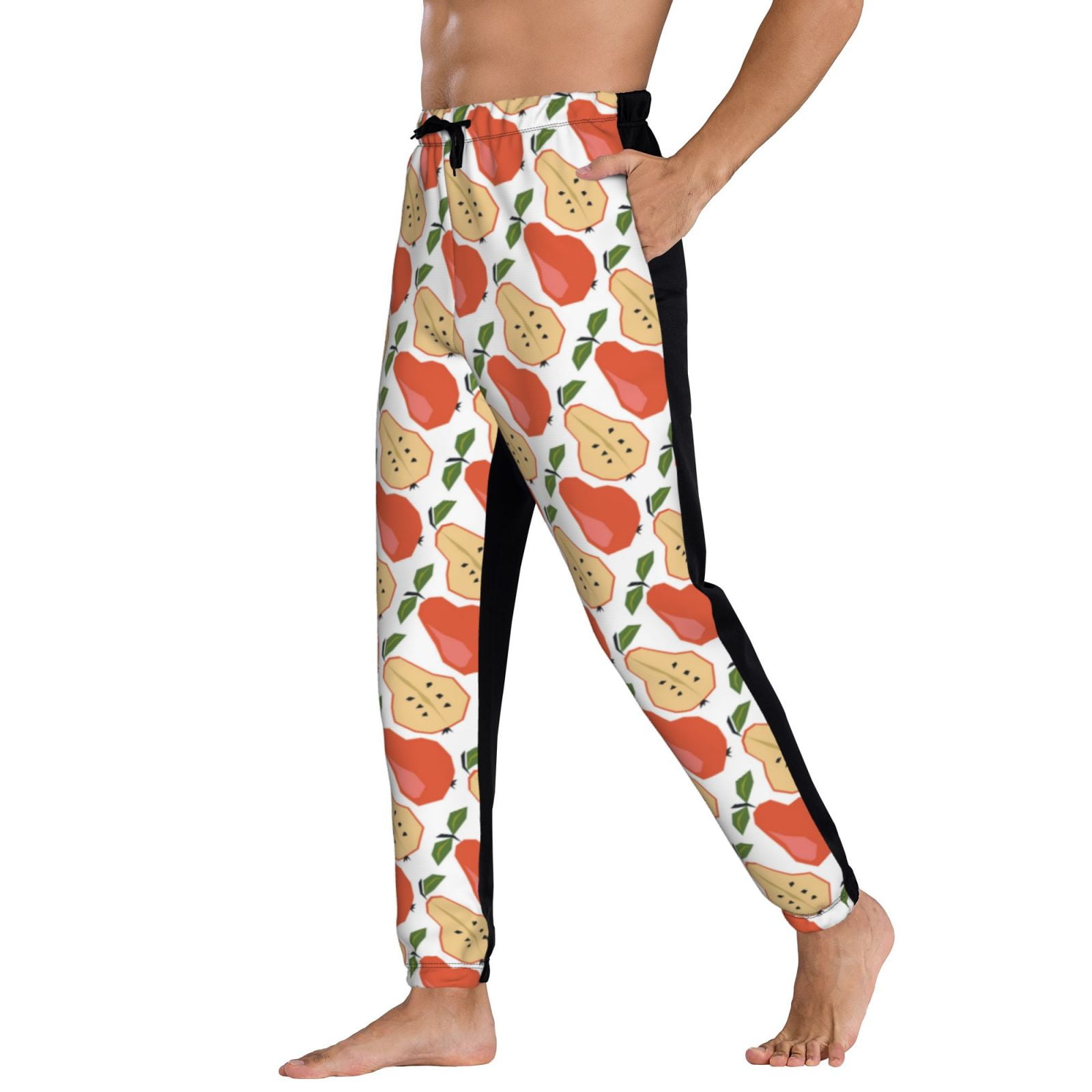 Sweatpants for Men Cute Red Pear Green Leaves Drawstring Workout Jogger ...