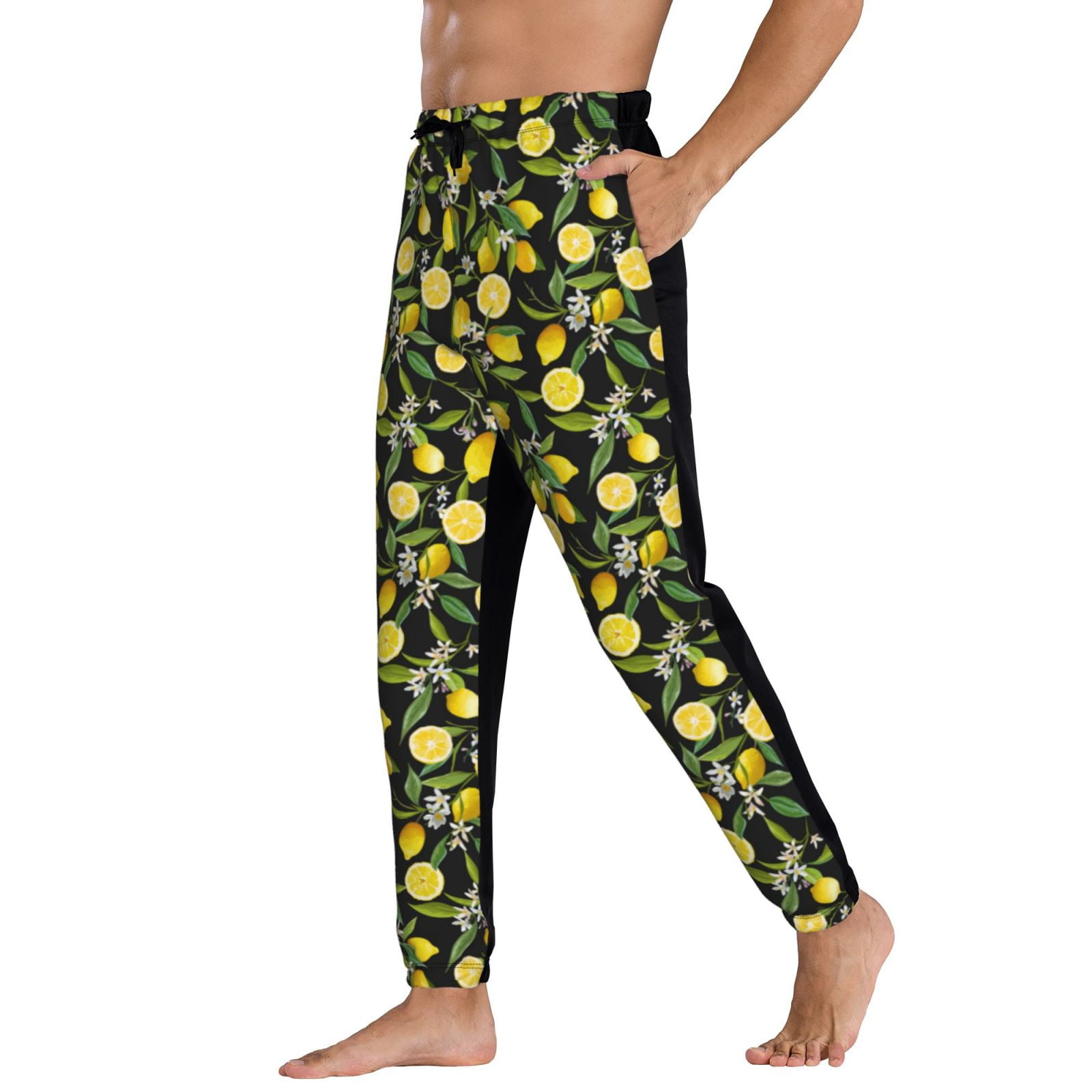 Sweatpants for Men - Lemon Fruits Flowers Leaves Adjustable Elastic ...