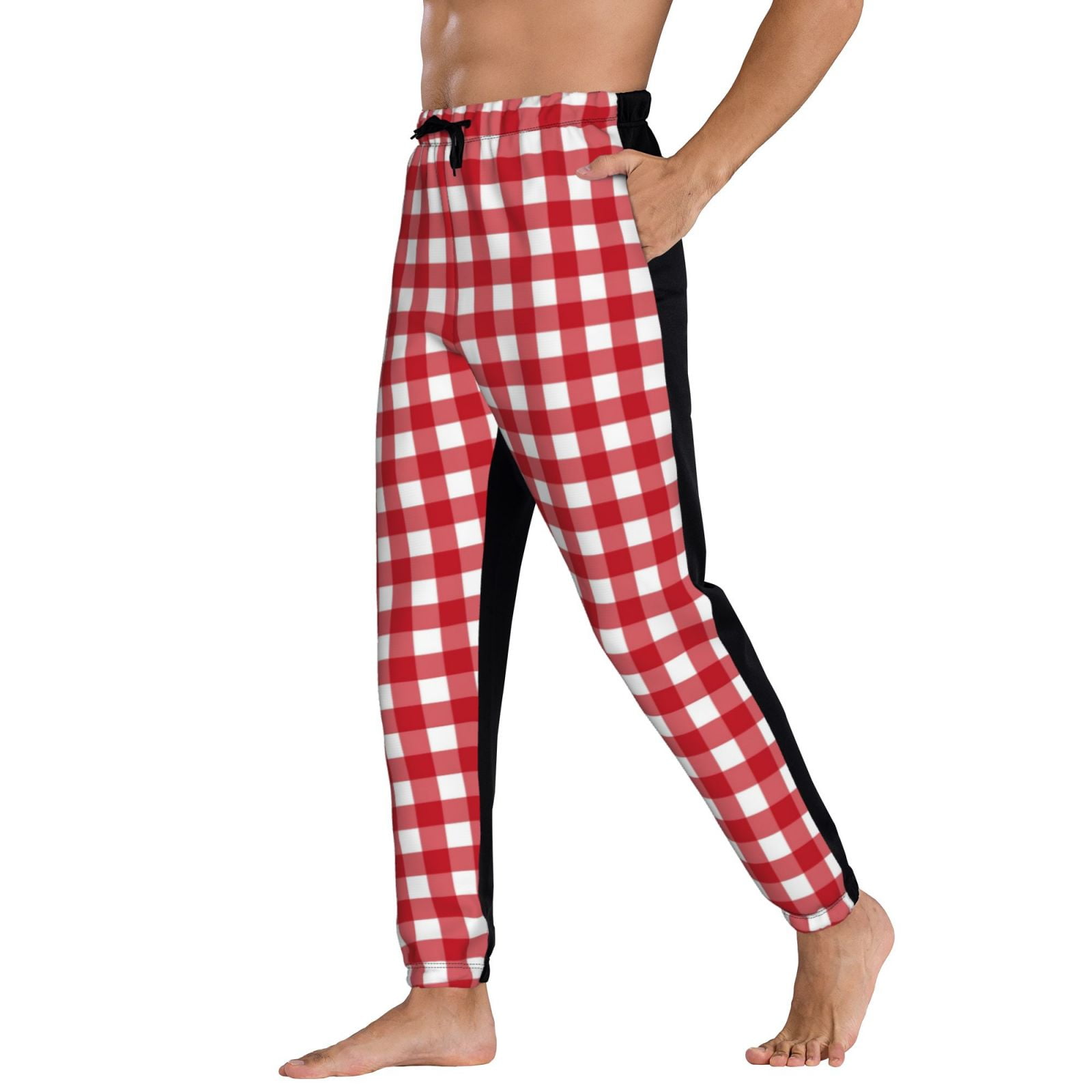 Sweatpants for Men - Red Checkboard Adjustable Elastic Band Mens ...