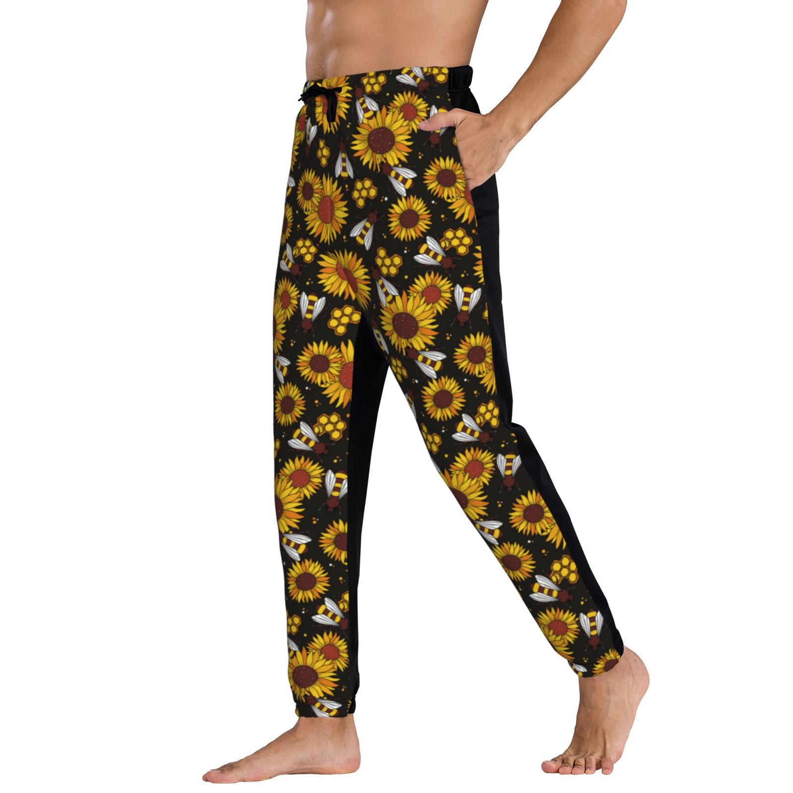 Sweatpants for Men Sunflowers Honeycomb Drawstring Workout Jogger with ...