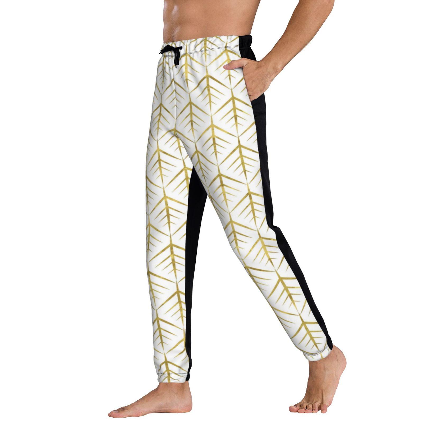 Sweatpants for Men - White And Gold Geometry A Adjustable Elastic Band ...