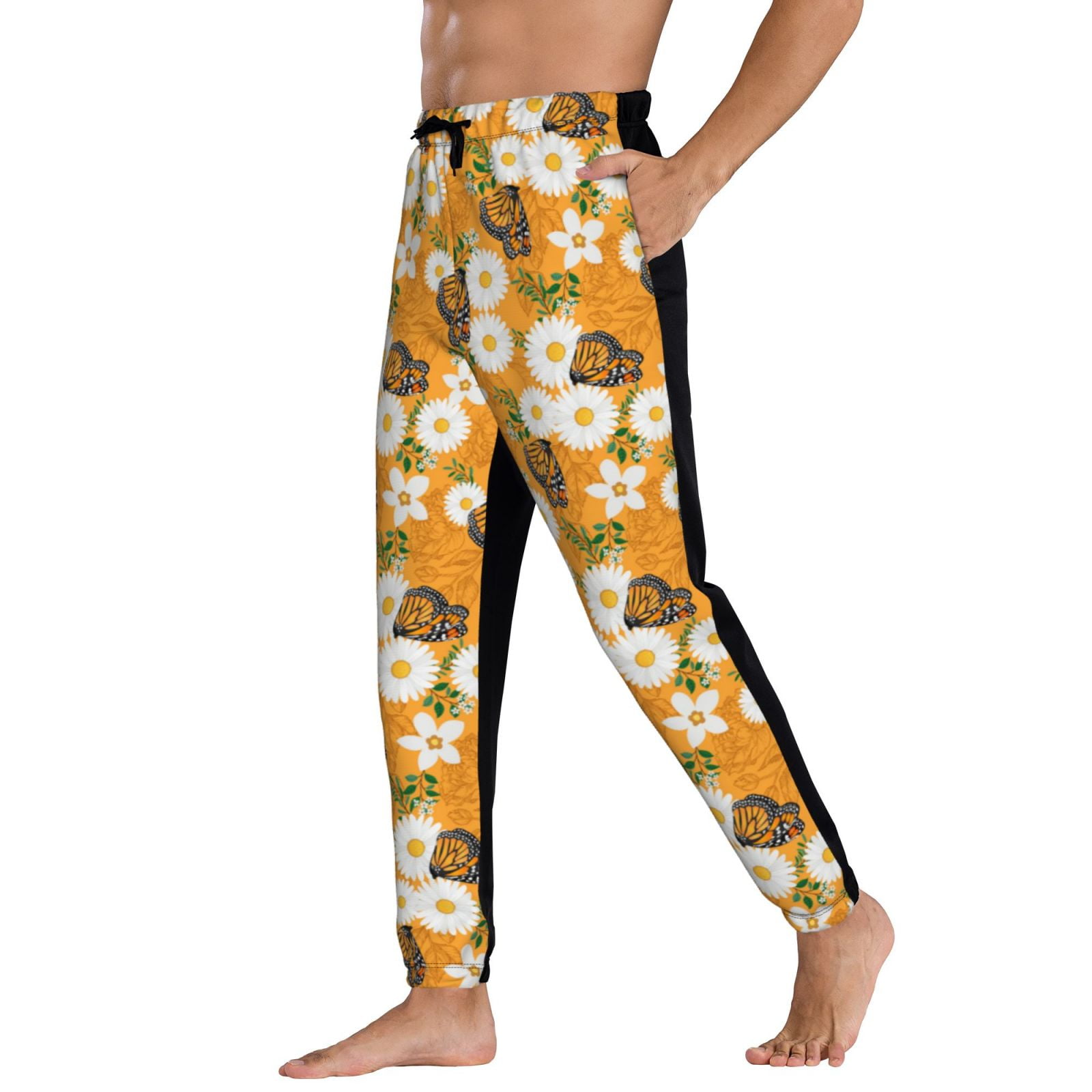 Sweatpants for Men - White Floral and Butterflies Workout Jogger for ...