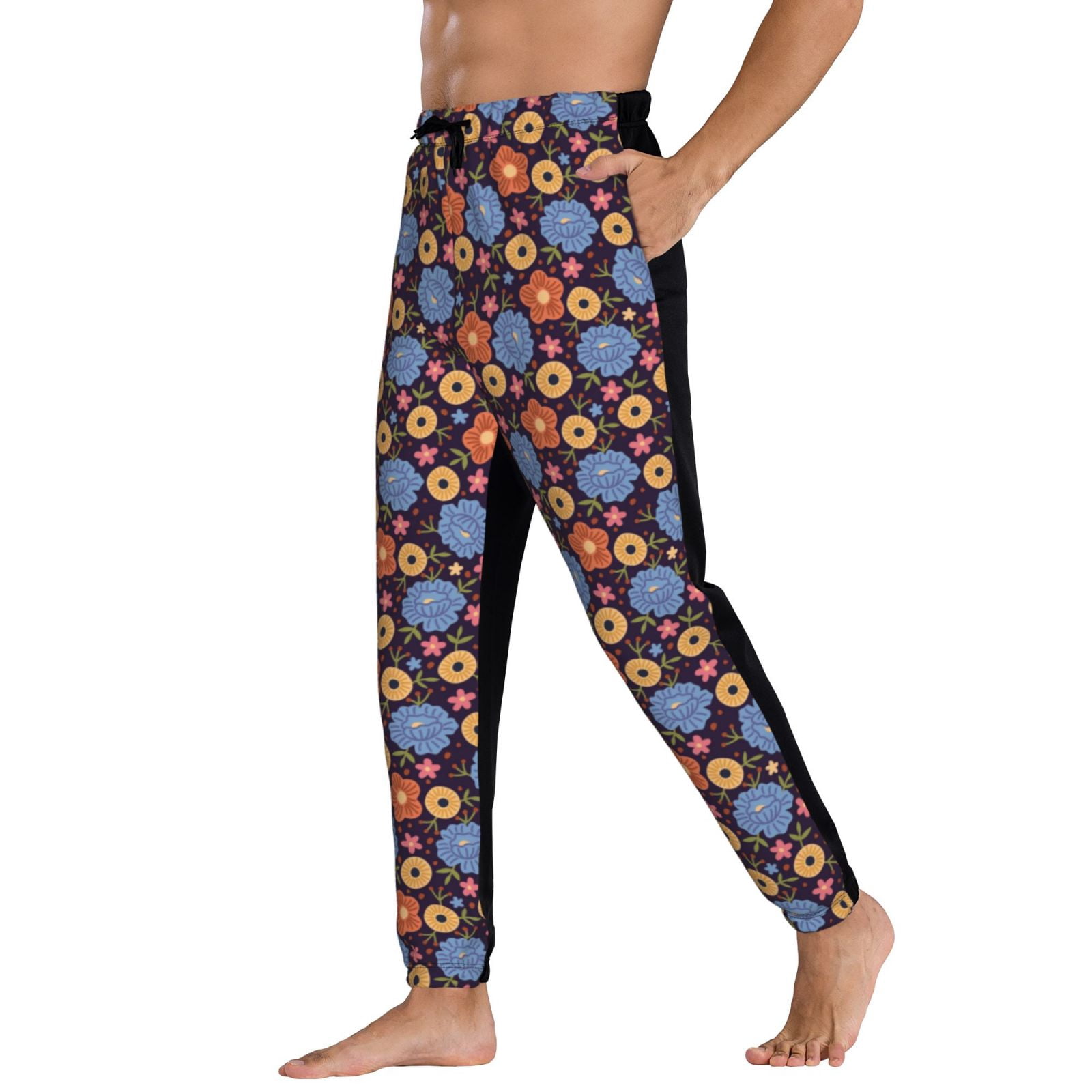 Sweatpants for Men - hand drawn flowers_A Adjustable Elastic Band Mens ...