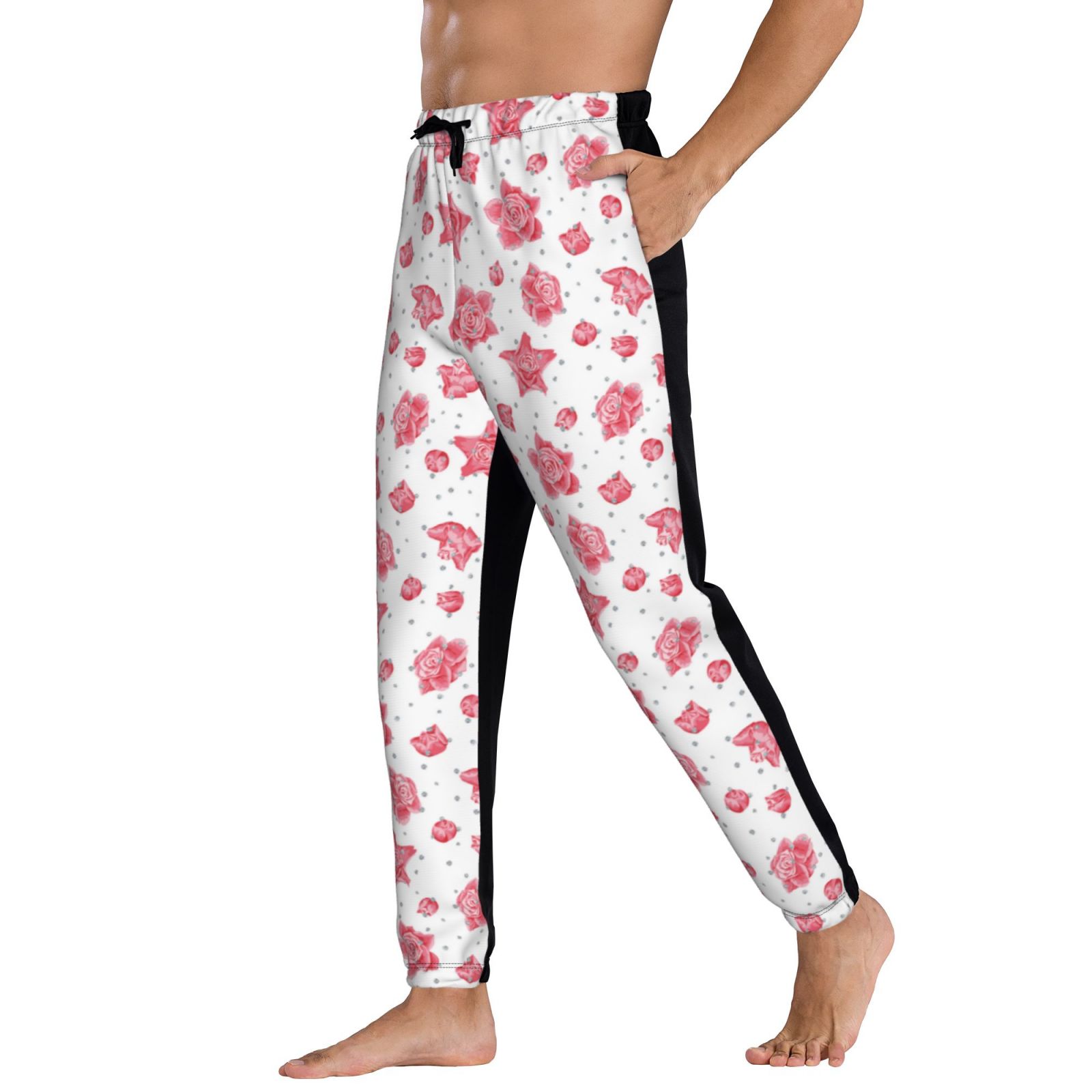 Sweatpants for Men - pink flowers_A Adjustable Elastic Band Mens ...