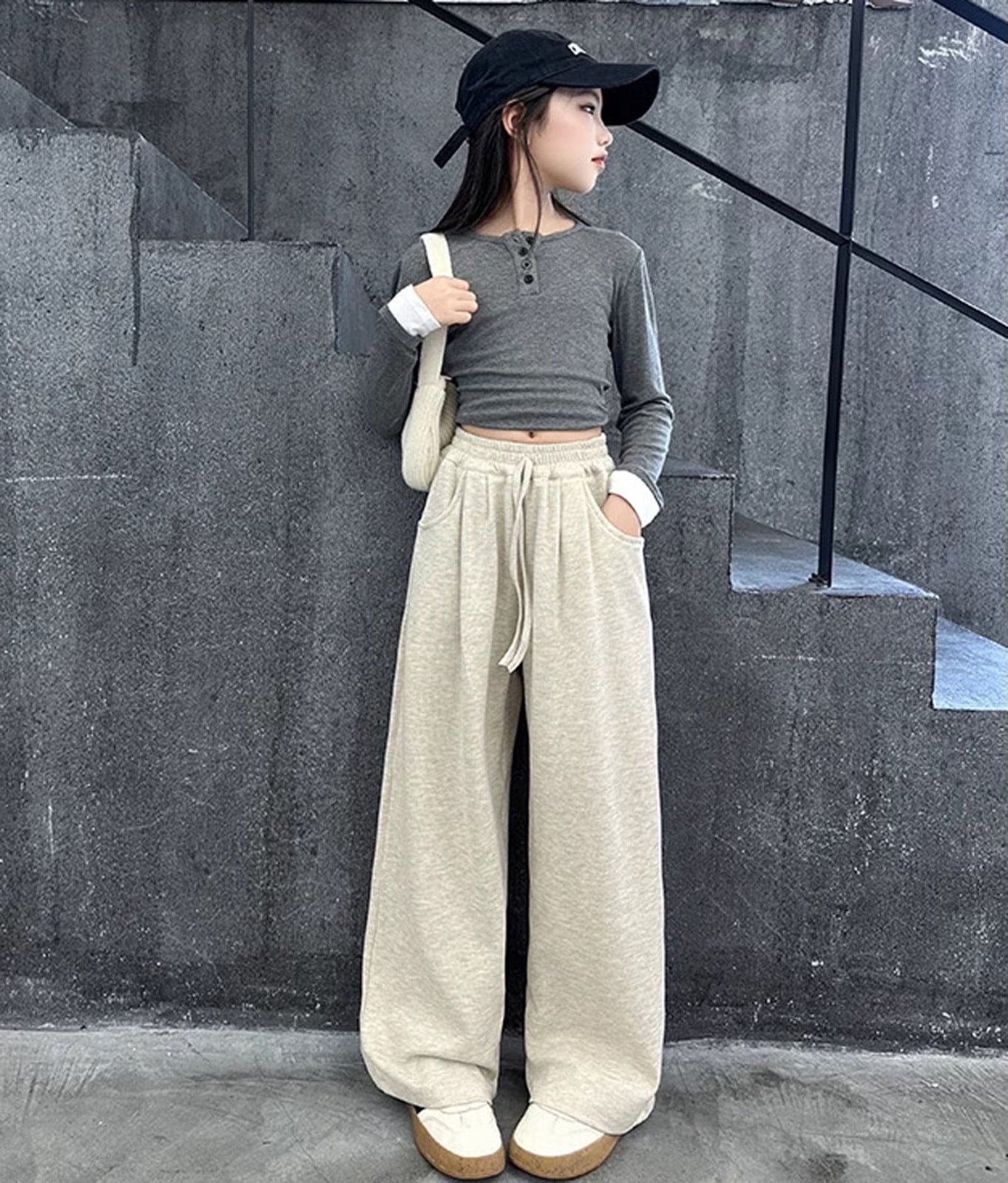 Sweatpants for Tween Girls High Waist Loose Straight Leg Athletic Pants ...