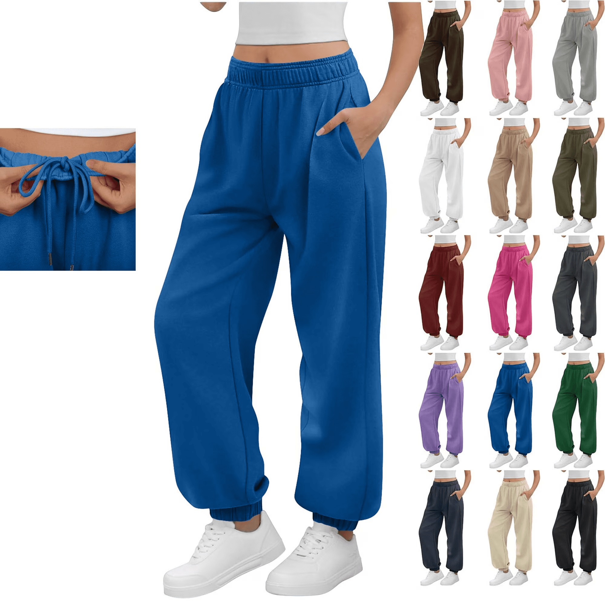 Sweatpants for Women Solid Color Elastic Waist Sports And Leisure Belt ...