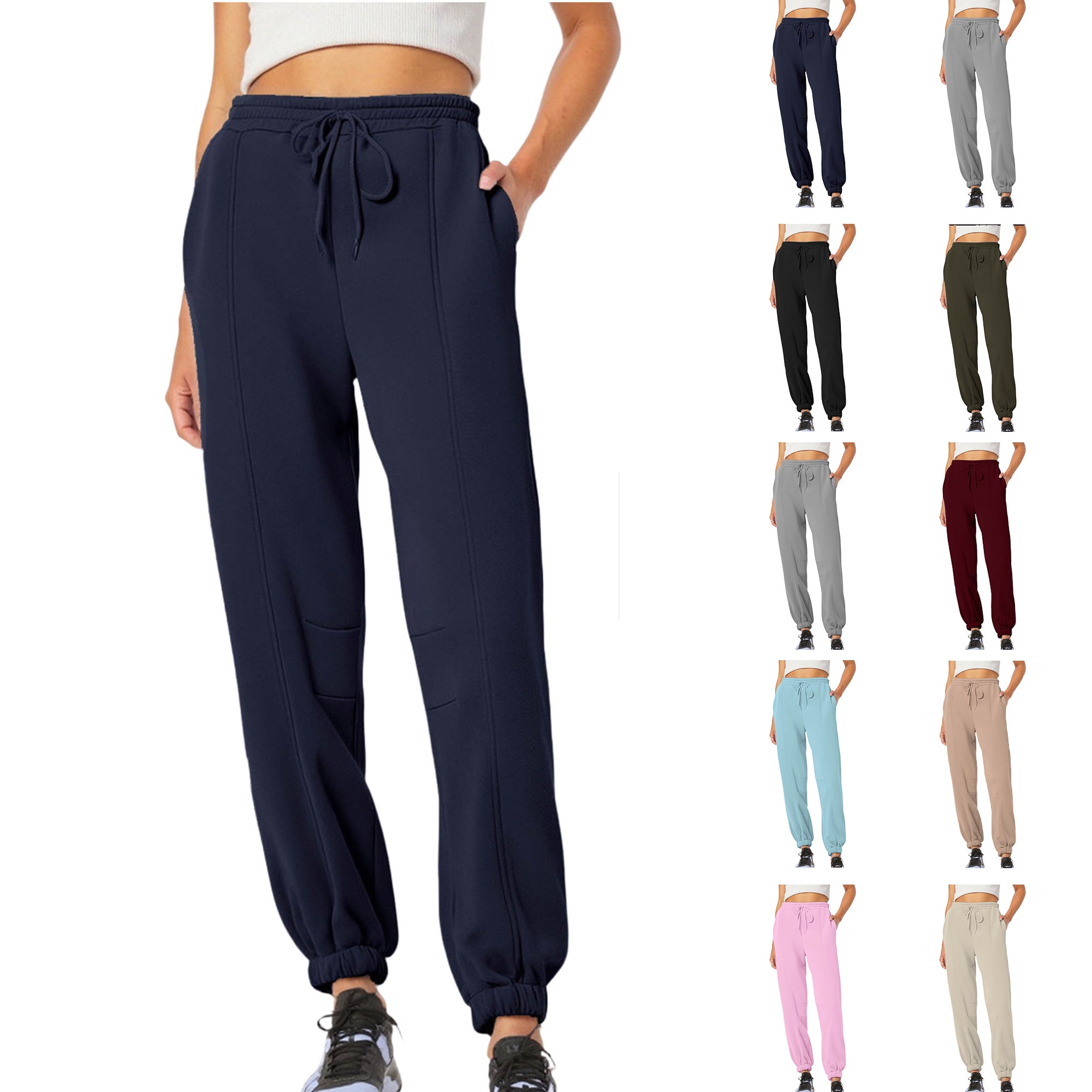Sweatpants for Women Solid Color Elastic Waist Sports And Leisure Belt ...