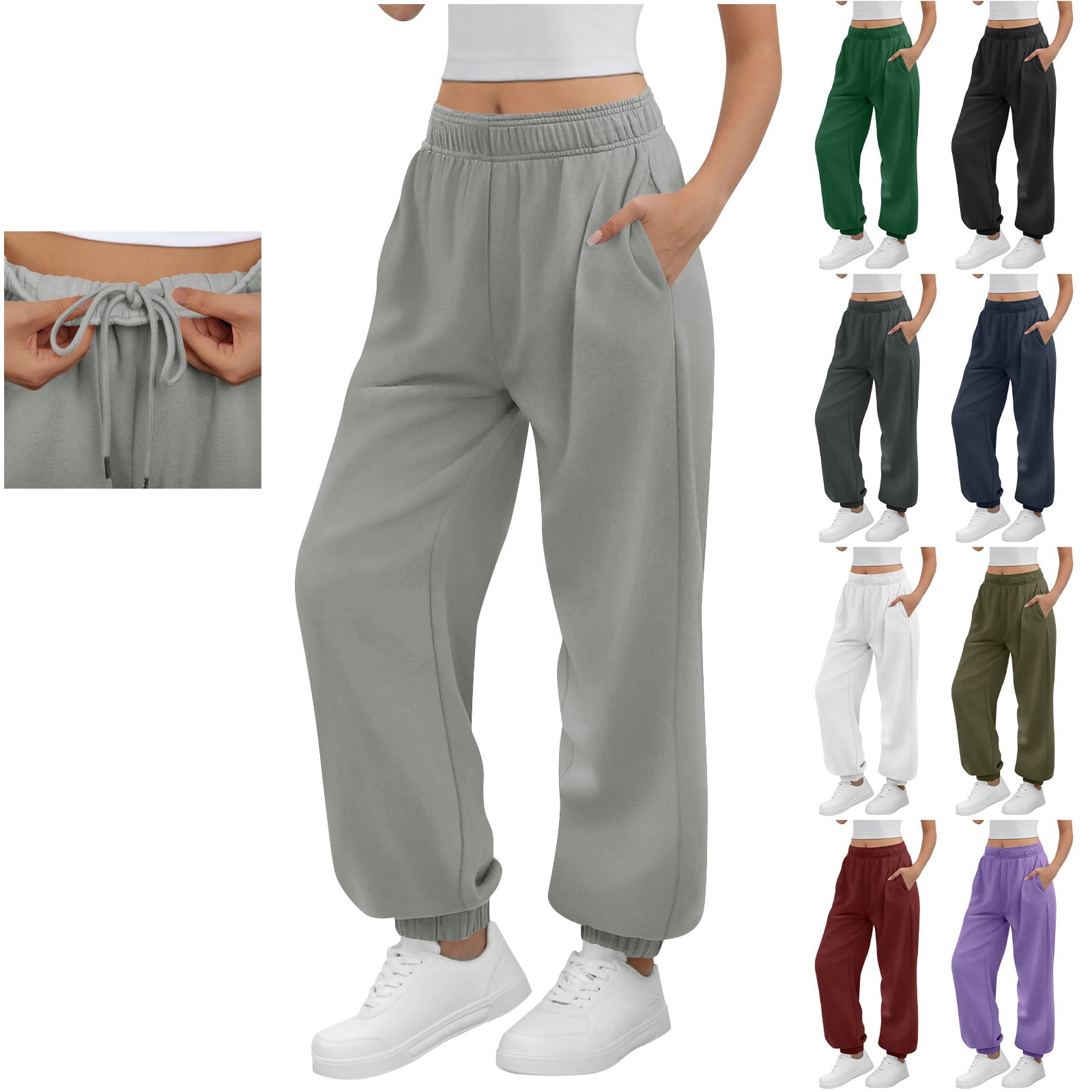 Sweatpants for Women Solid Color Elastic Waist Sports And Leisure Belt ...