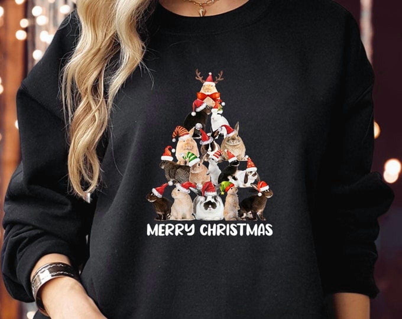 Sweatshirt (5102) Bunny Rabbit Tree Sweatshirts, Animal Pet Lover Santa ...